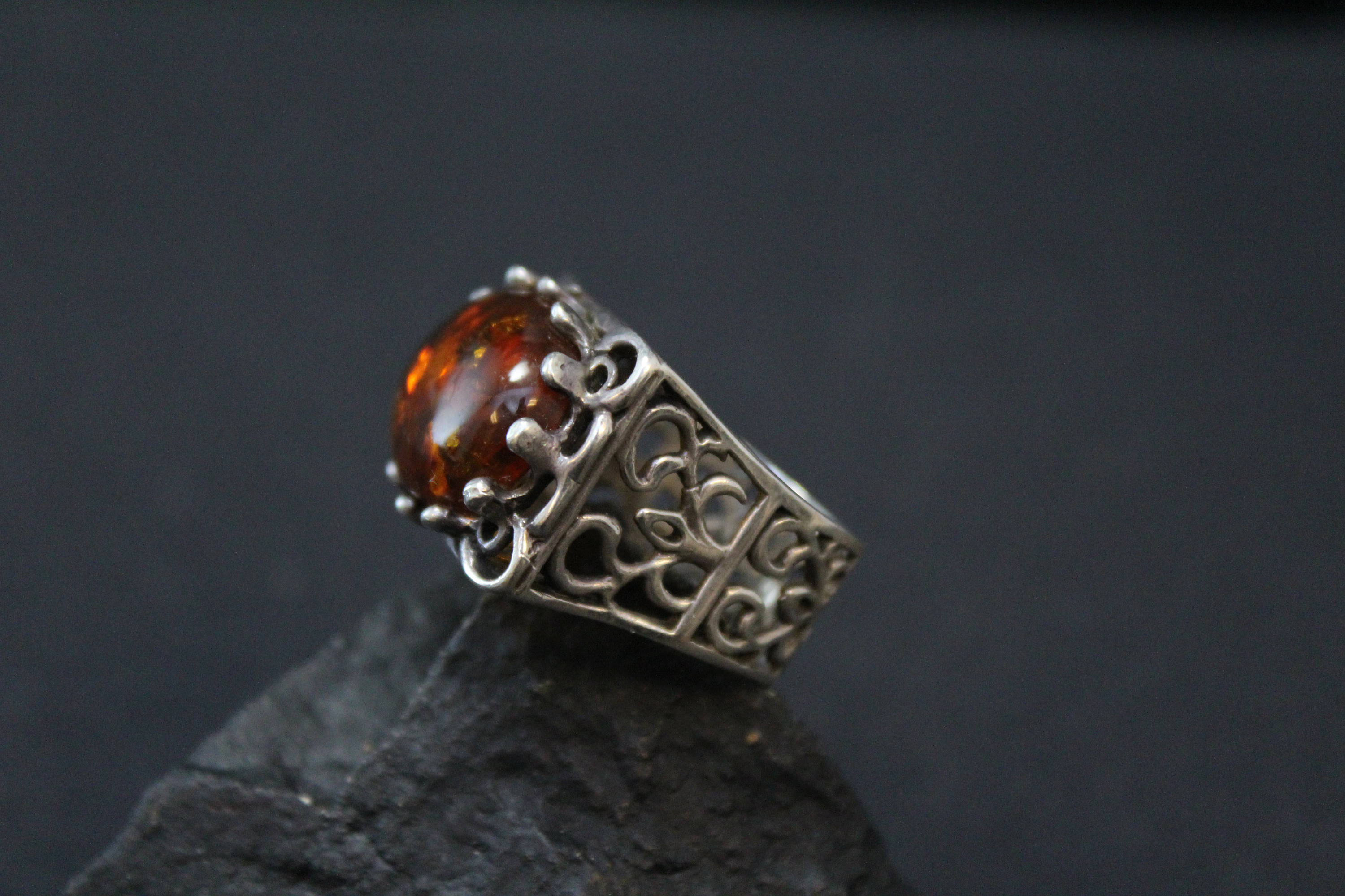 Large Sterling Silver Filigree Amber Statement Ring, Sterling Silver ...