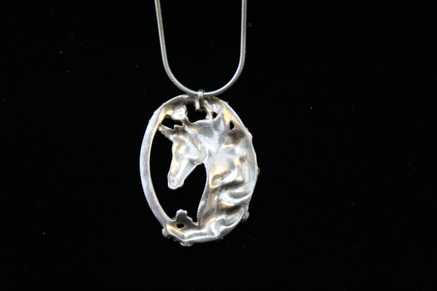 Large Sterling Silver Unicorn Pendant on 16 inch Sterling Silver Snake ...