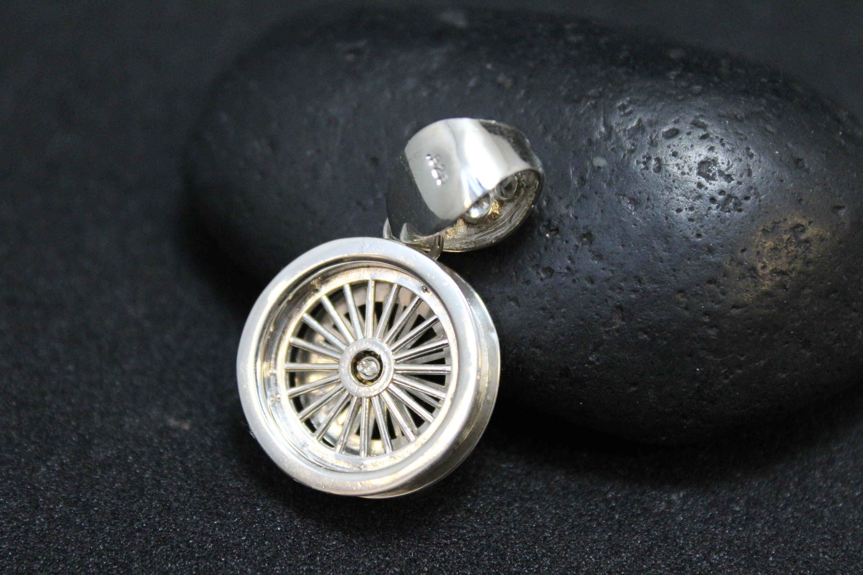 Sterling Silver Spinning Rim CZ Pendant, Sterling Car Rim Pendant ...
