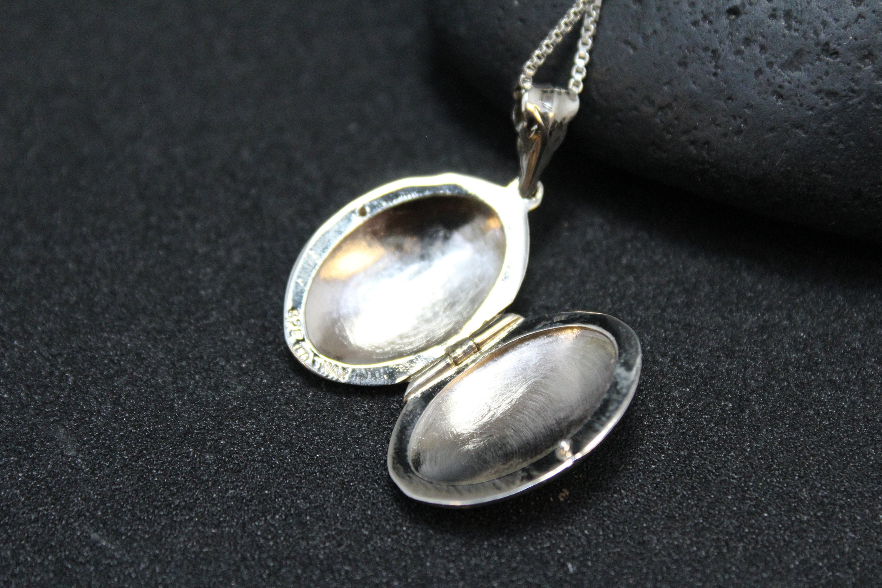 Silver Tooled Oval Locket on Sterling Box Chain, Silver Oval Locket ...