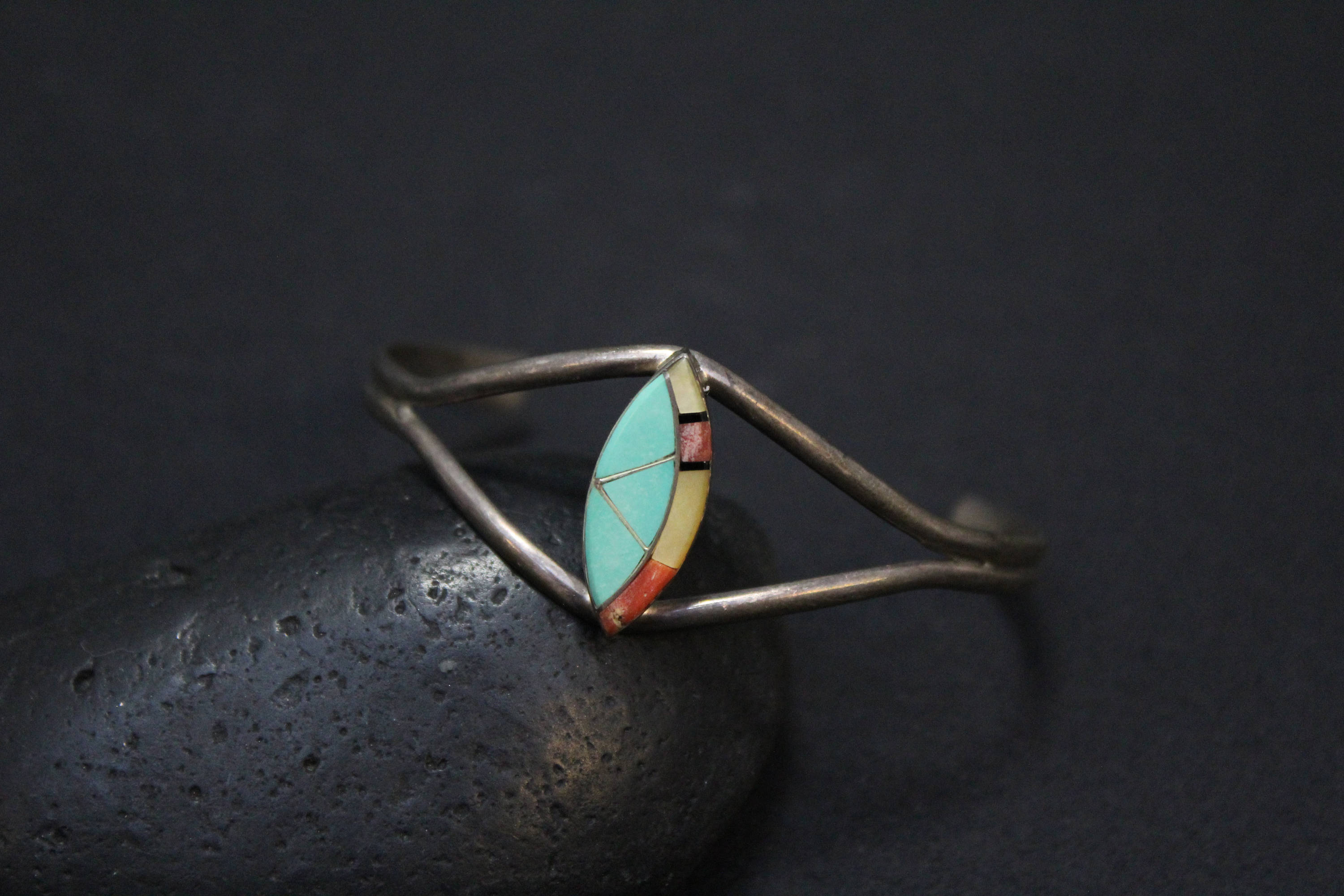 Sterling Silver Native American Inlay Cuff Bracelet, Turquoise Inlay ...