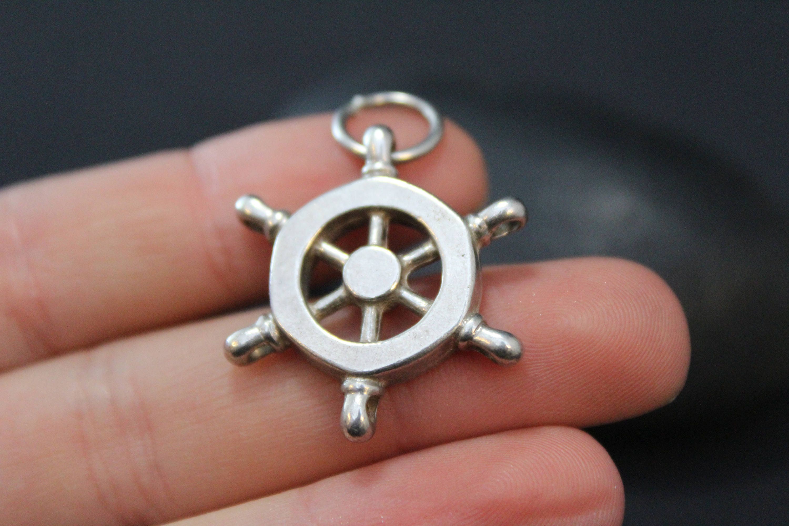 Nautical Sterling Silver Ship Wheel Pendant, Captains Wheel Necklace ...