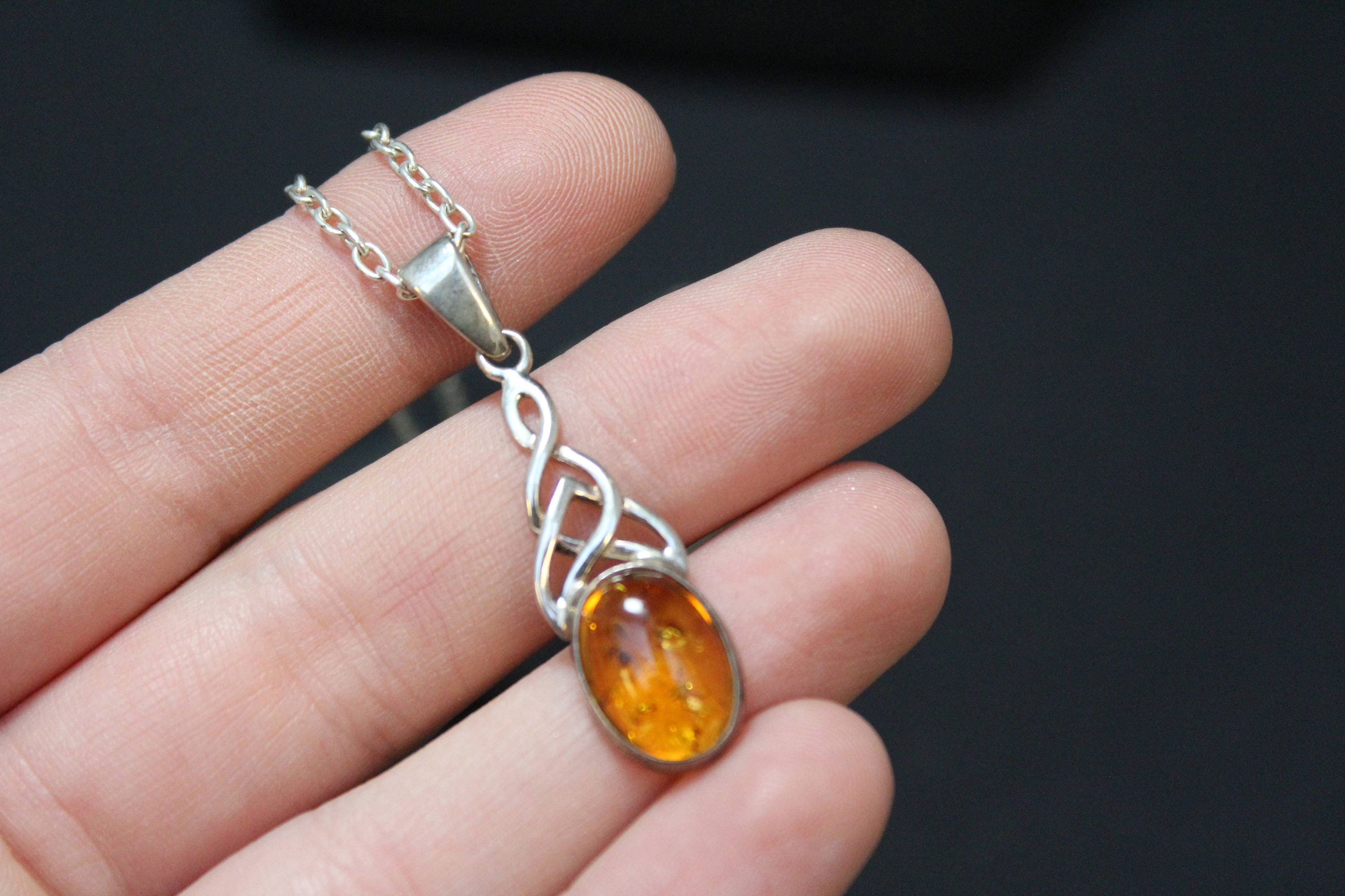 Sterling Silver Celtic Amber Necklace, Sterling Amber Jewelry, Celtic ...