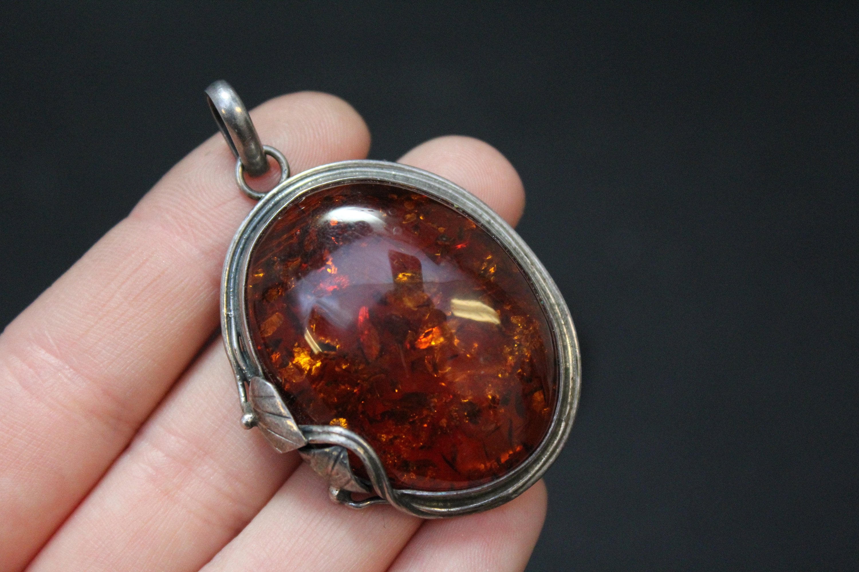 Large Sterling Silver Art Nouveau Amber Vine Pendant, Large Sterling ...