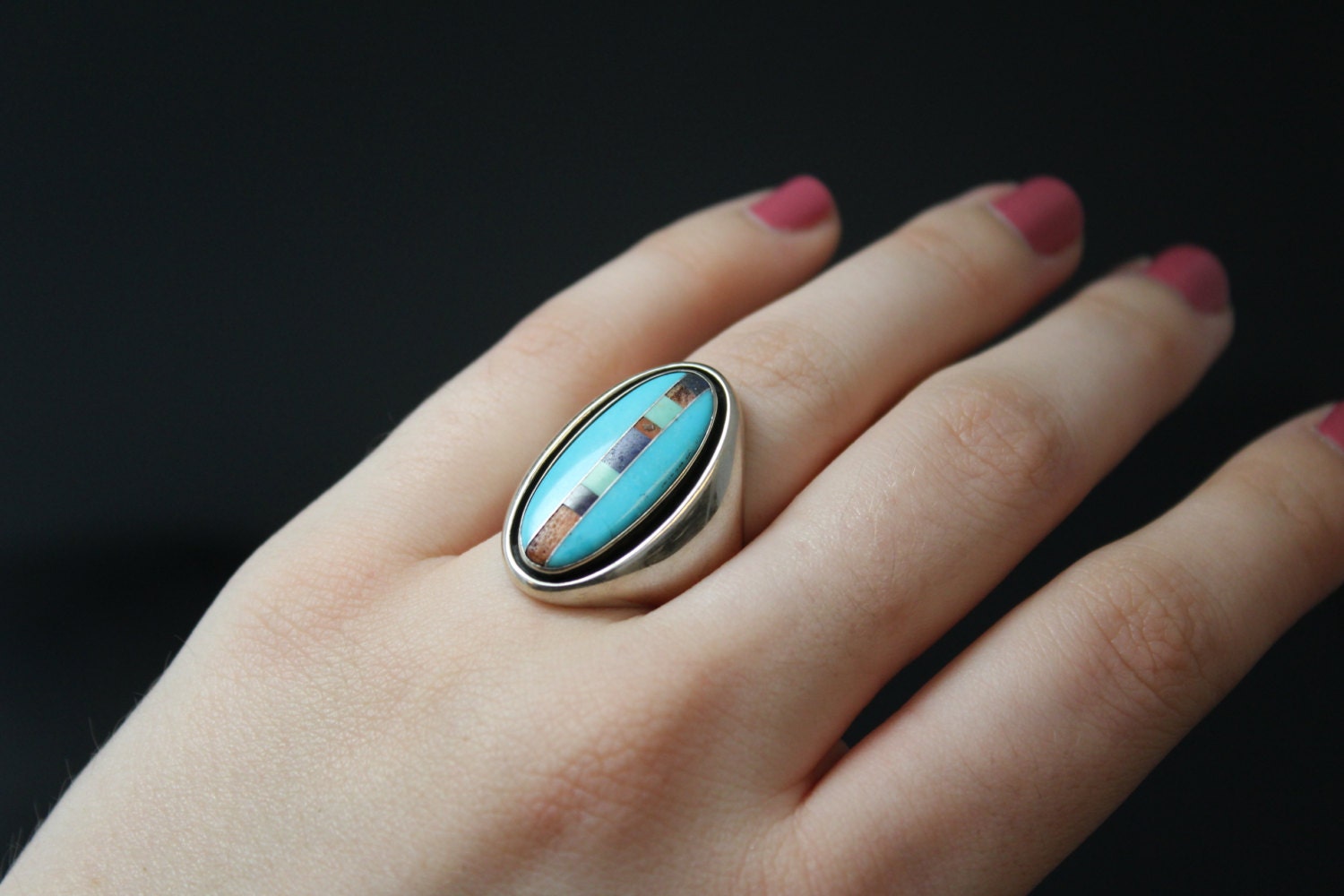 Sterling Silver Designer Carolyn Pollack Relios Mosaic Turquoise Inlay ...