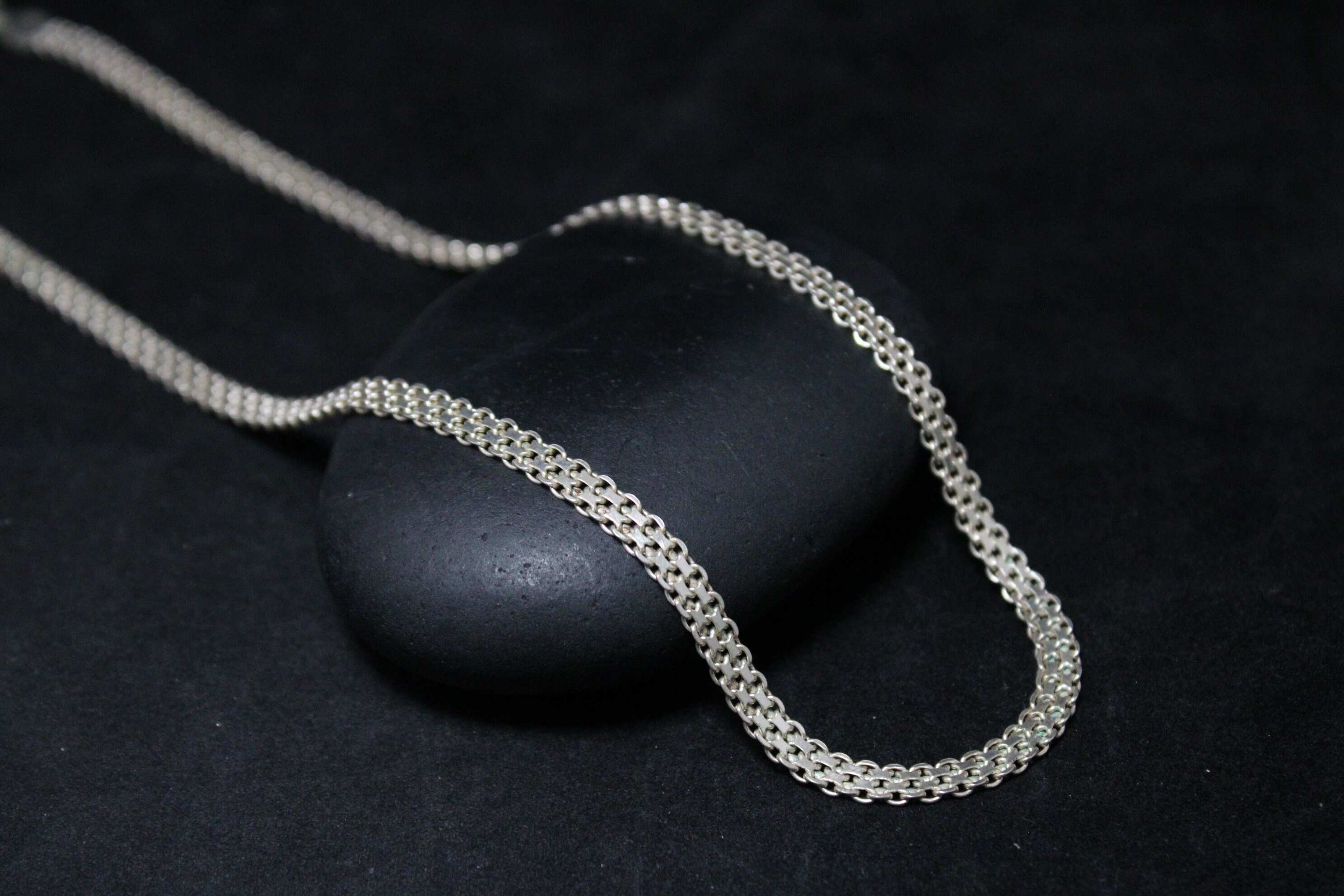 Sterling Silver Woven Flat Plasma Chain Necklace 18 Inch Long 4MM Wide ...