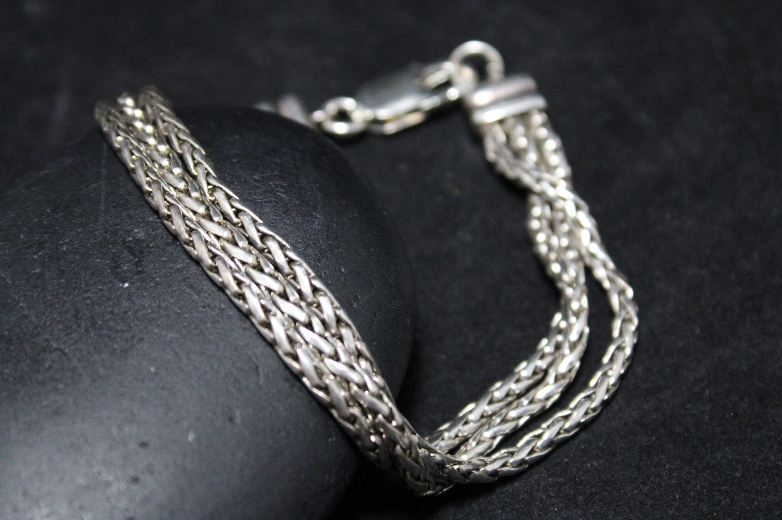 Sterling Silver Balinese 3 Strand Foxtail Bracelet With Lobster Clasp ...