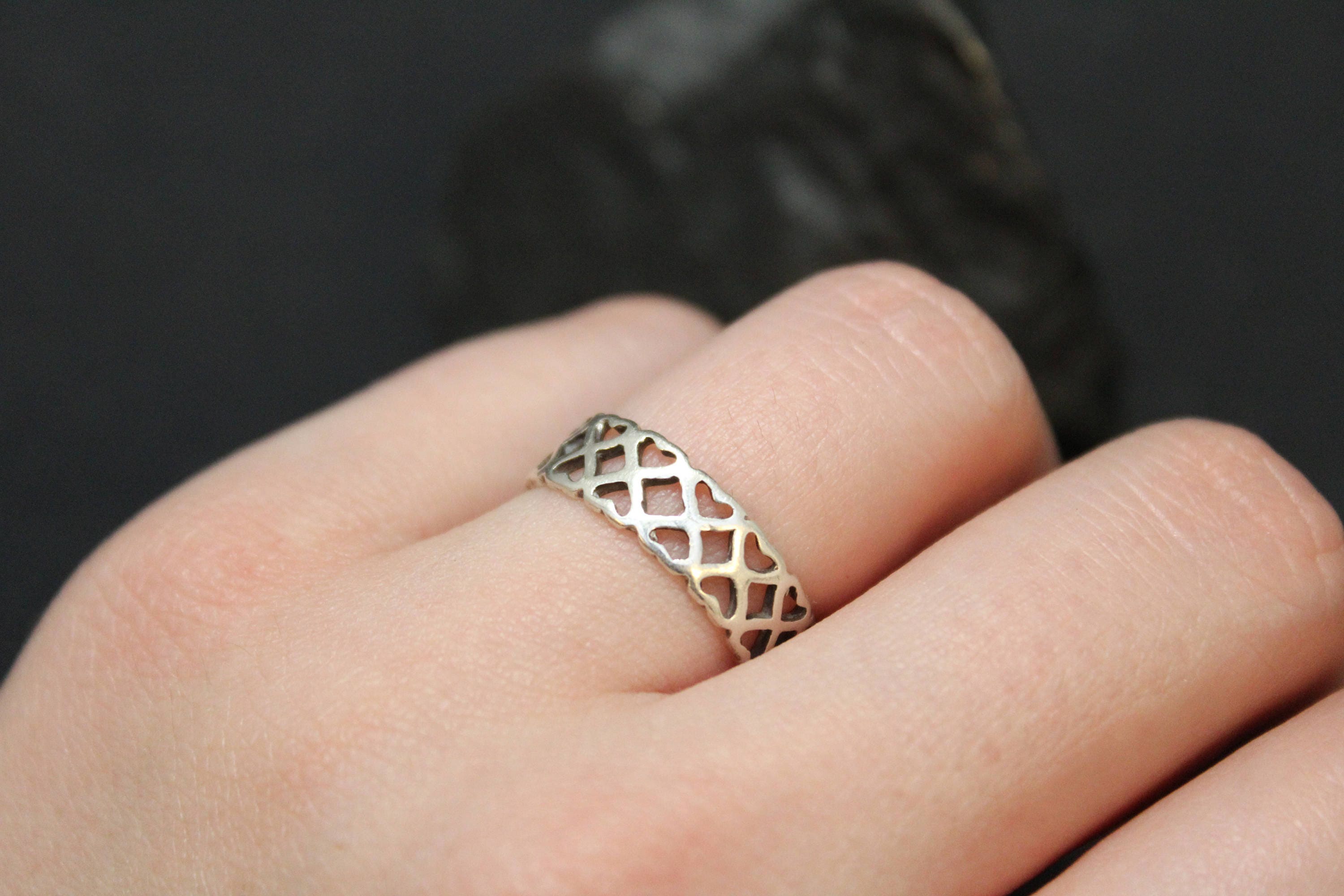 Sterling Silver Cut Out Heart Band Ring, Sterling Heart Band, Sterling ...