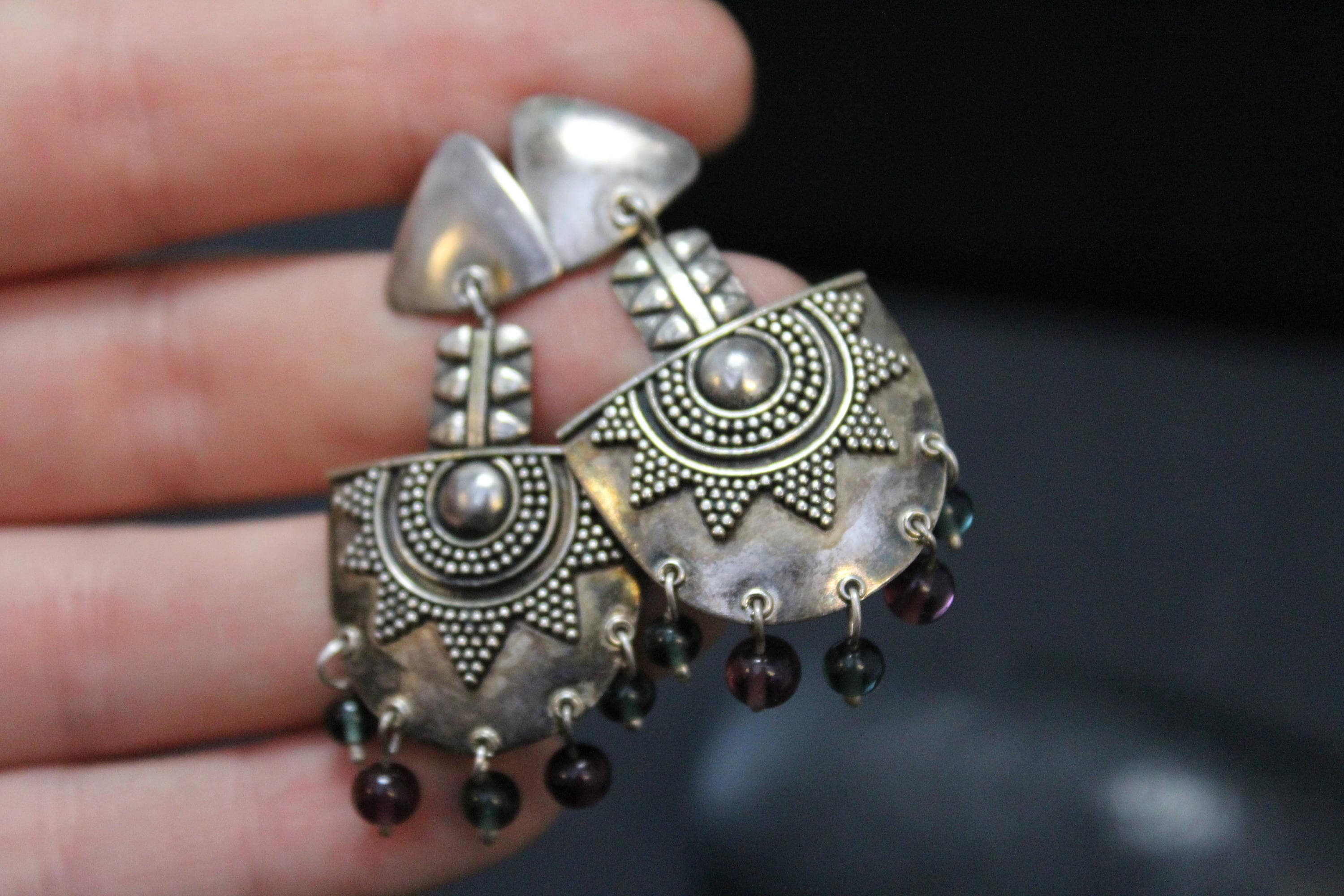Sterling Silver Granulation Earrings with Beaded Fringe, Sterling ...