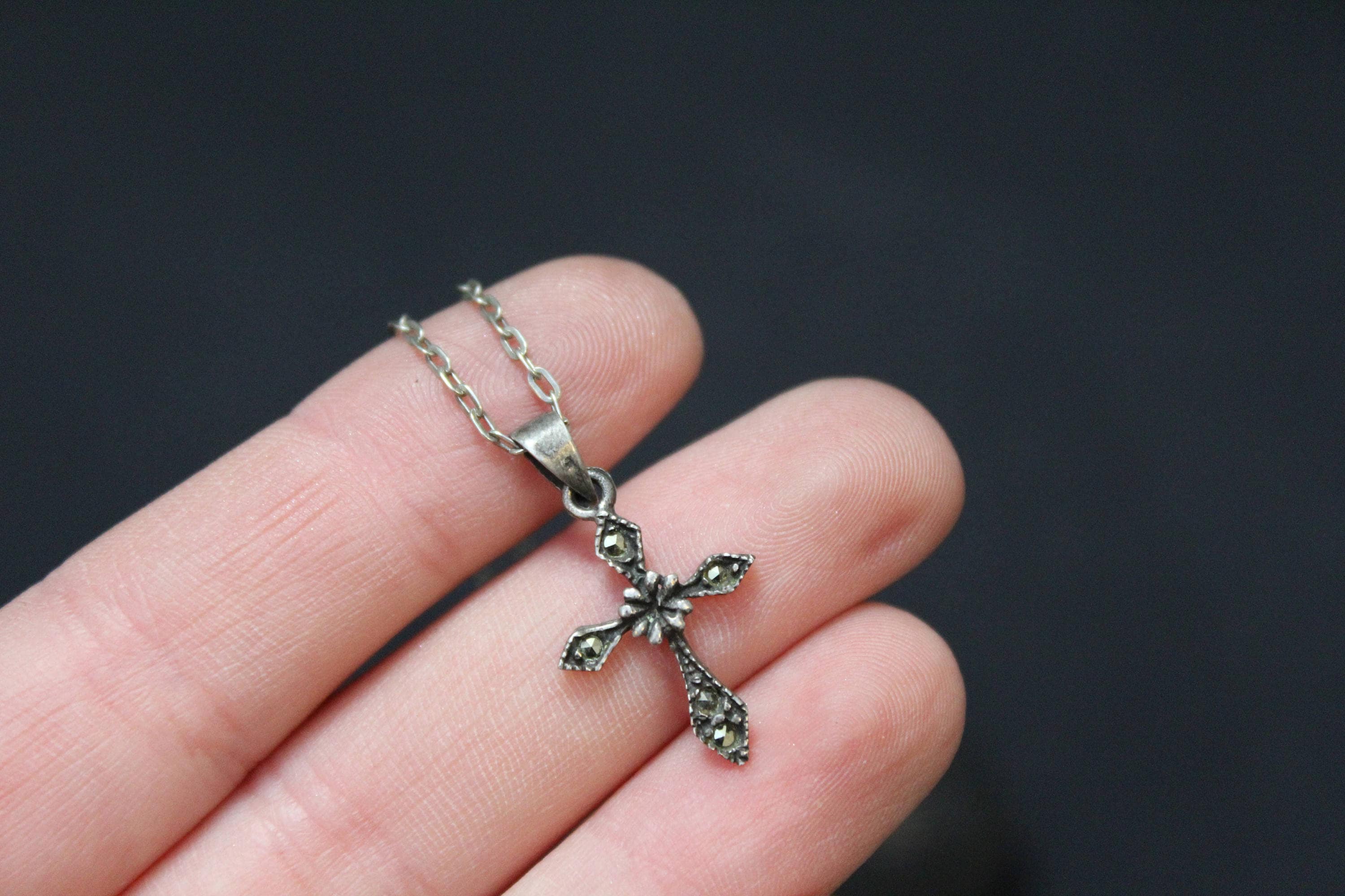 Sterling Silver Marcasite Cross Necklace, Sterling Silver Marcasite ...