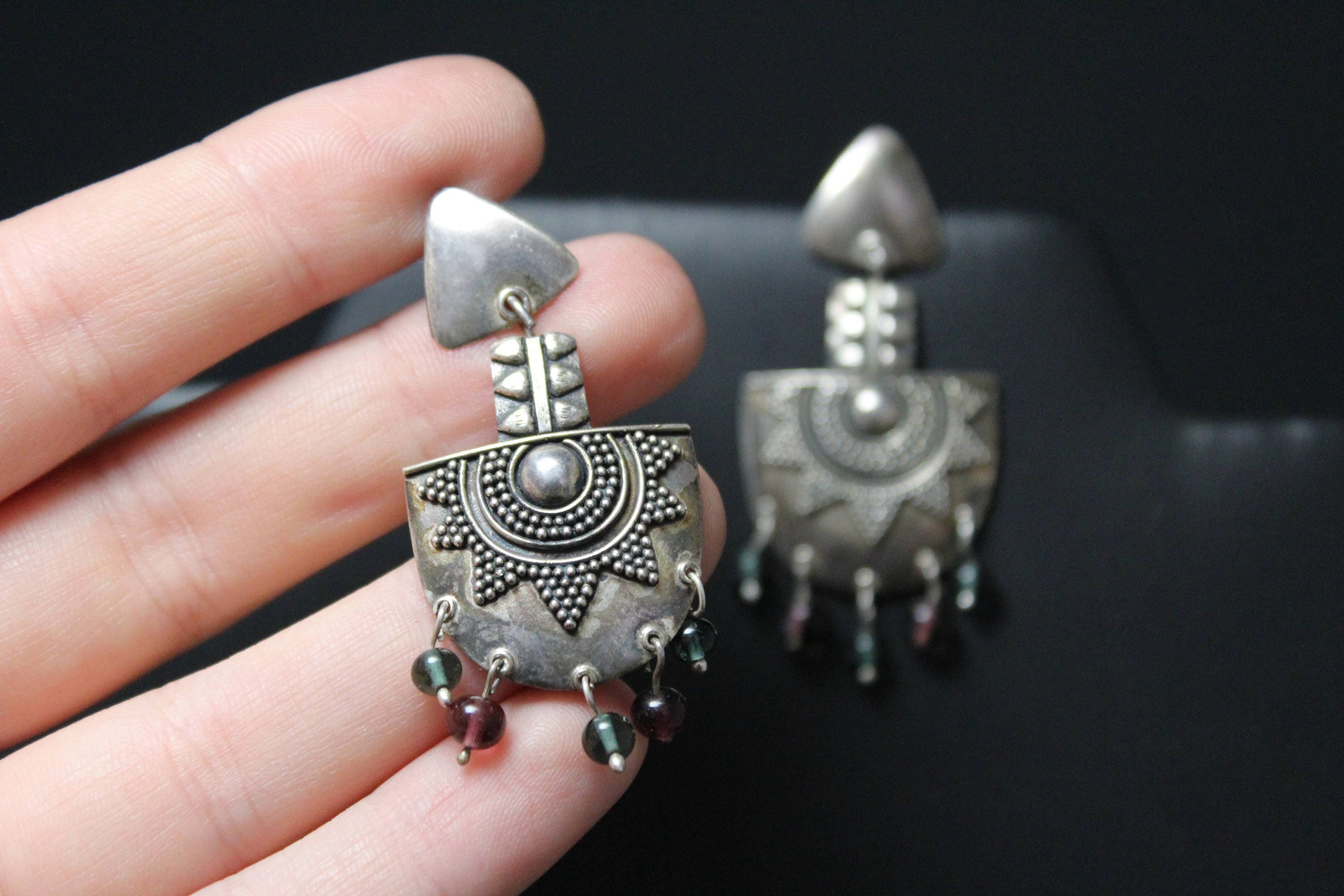 Sterling Silver Granulation Earrings with Beaded Fringe, Sterling ...
