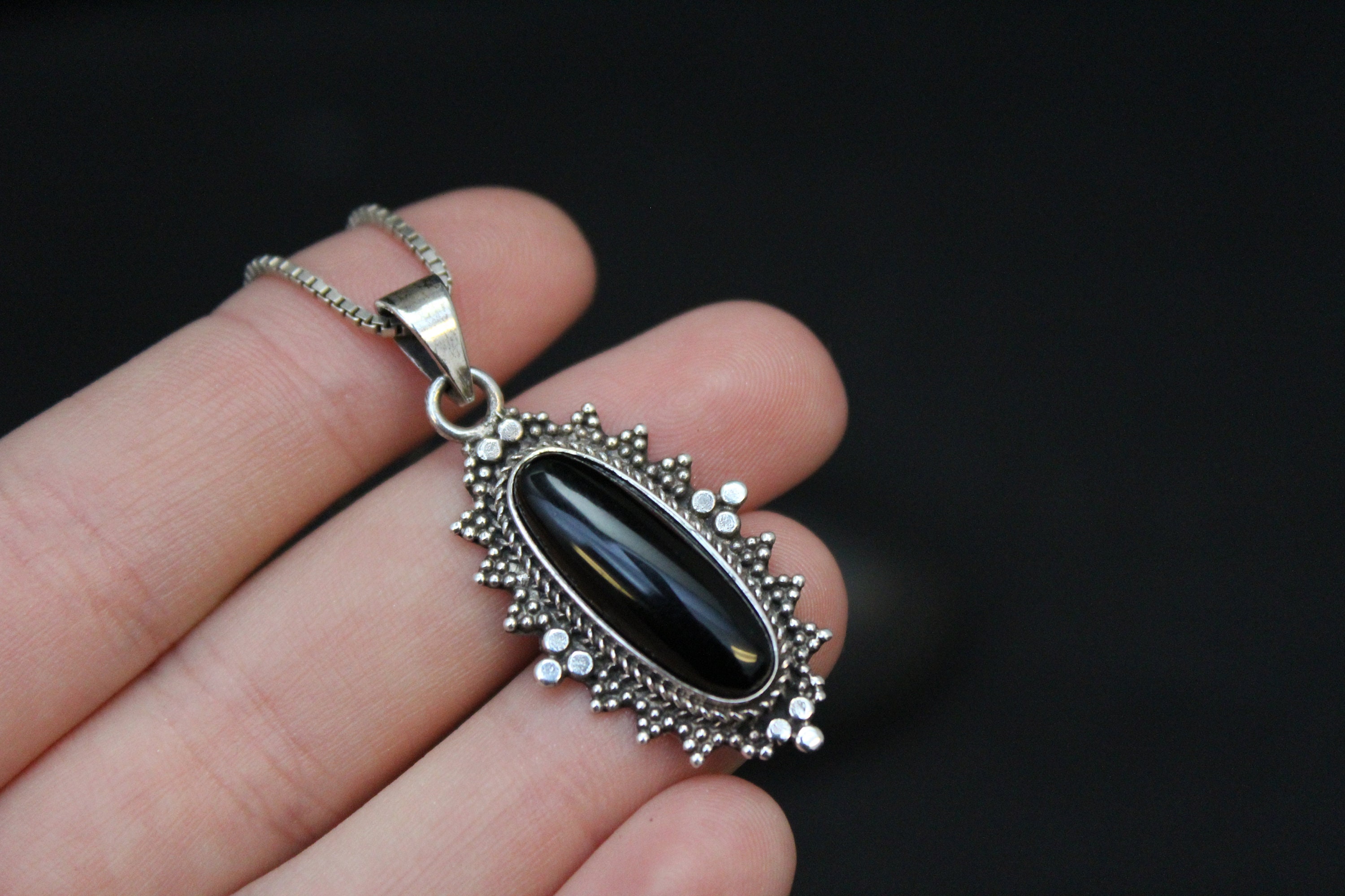 Sterling Silver Oval Onyx Necklace, Sterling Boho Onyx Jewelry, Oval ...