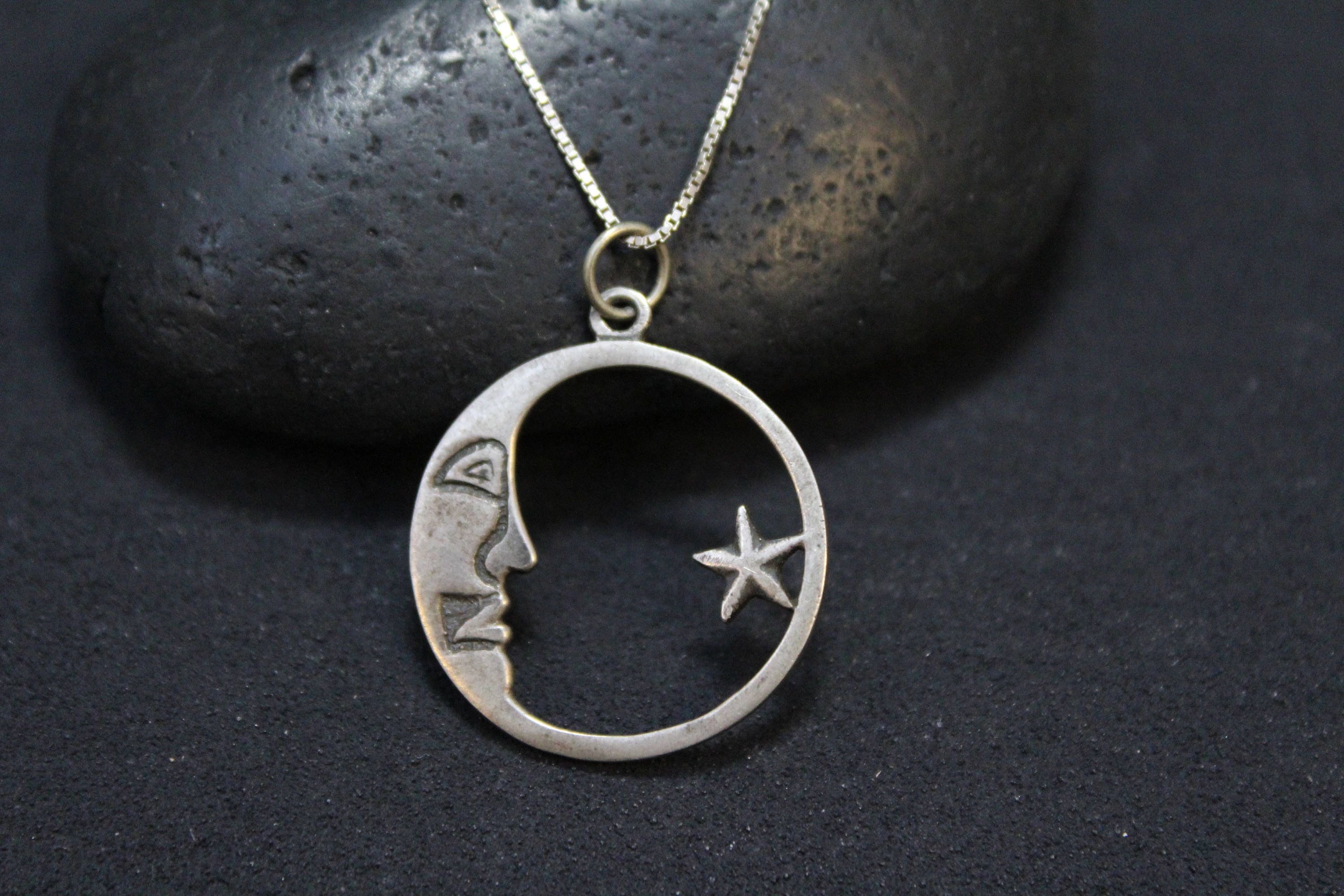 Sterling Silver Man in the Moon Necklace, Sterling Moon Pendant ...