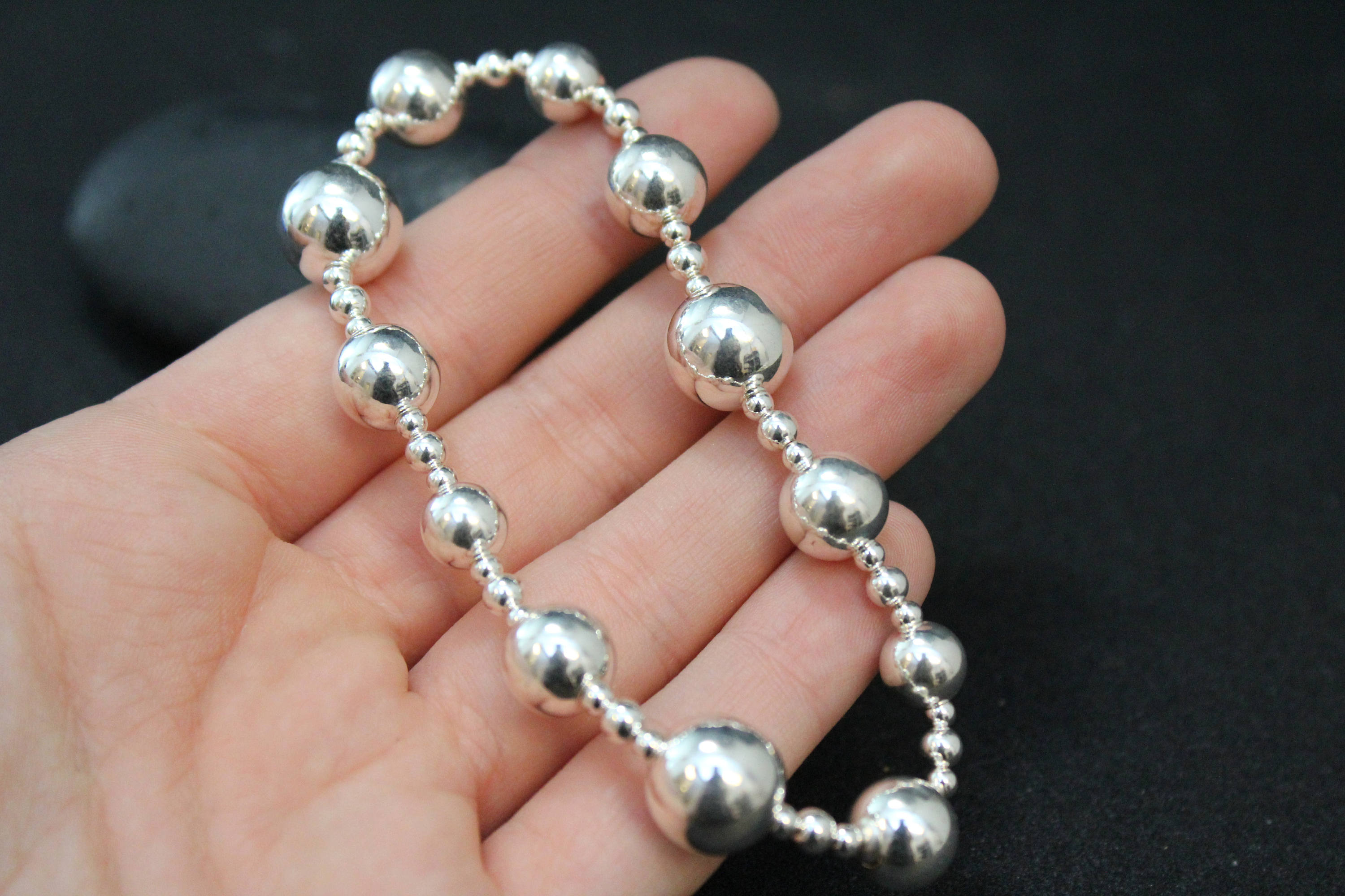 Sterling Silver Beaded Stretchy Bracelet, Sterling Silver Elastic ...