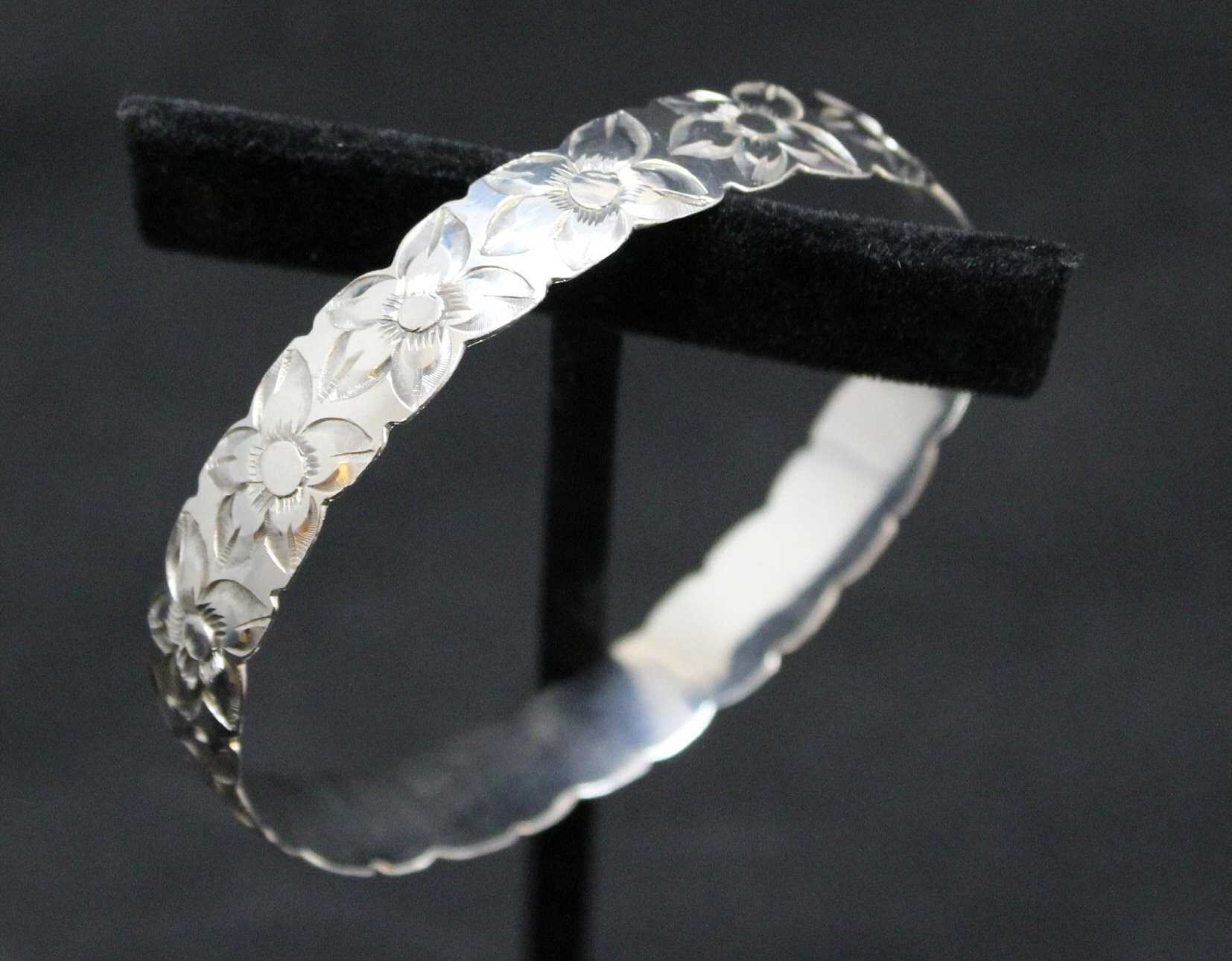 Sterling Silver Flower Bangle, Tropical Silver Bangle, Floral Silver ...