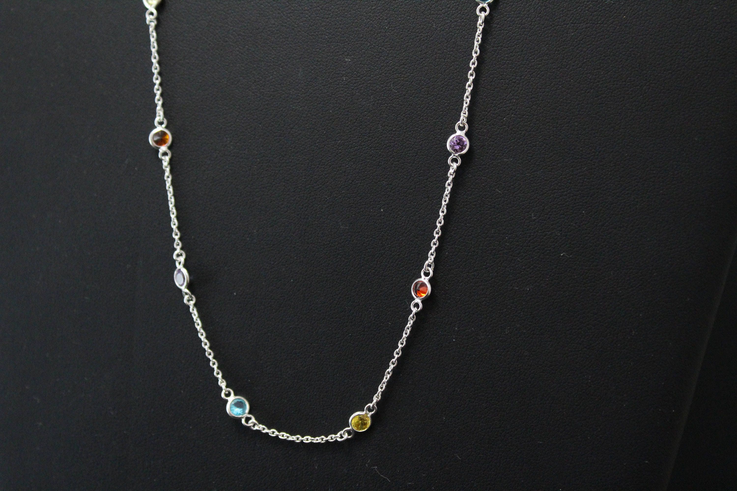 Silver Colored CZ Chain, Colored CZ Necklace, Silver Rainbow Gemstone ...