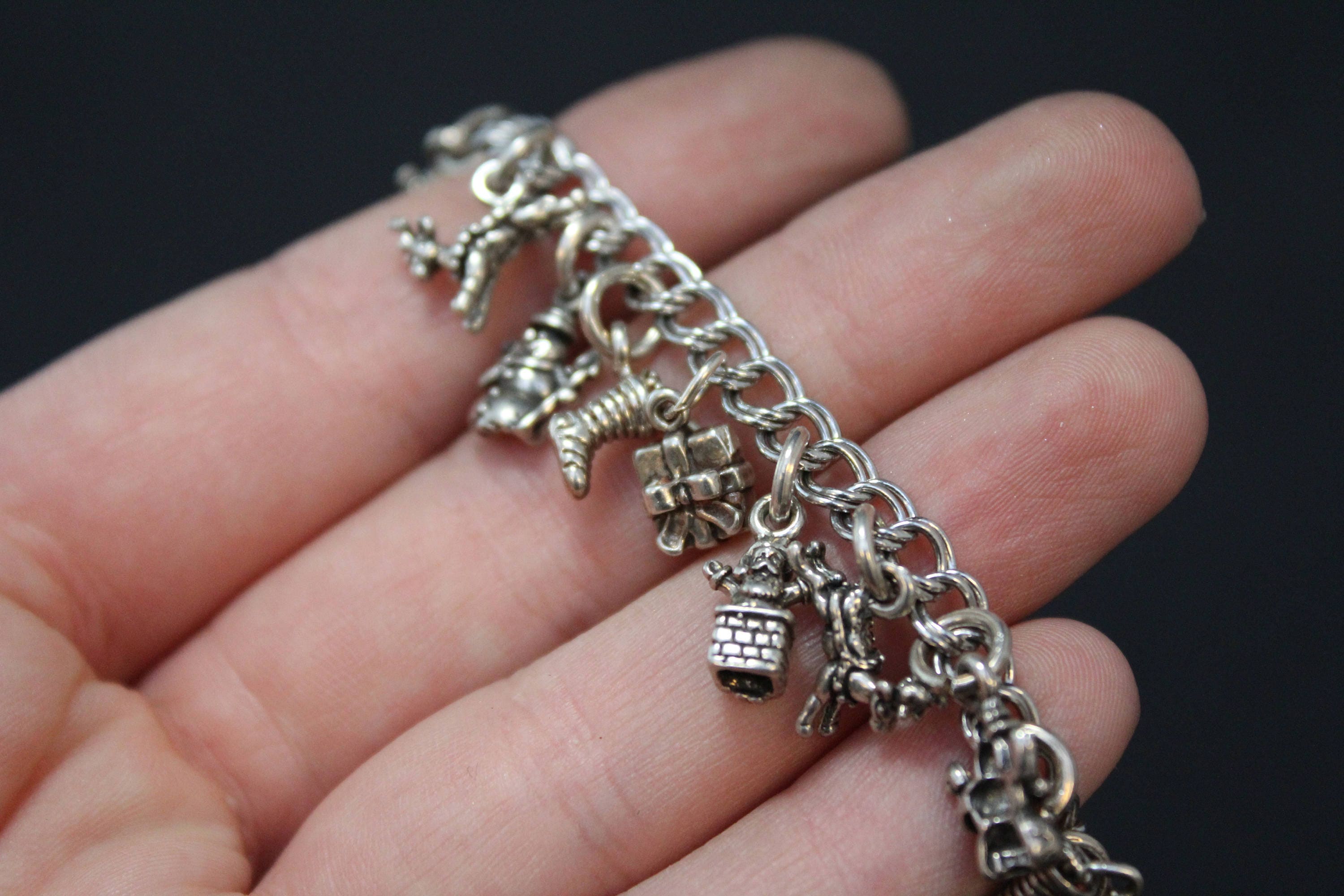 Sterling Silver Christmas Themed Charm Bracelet, Christmas Jewelry ...