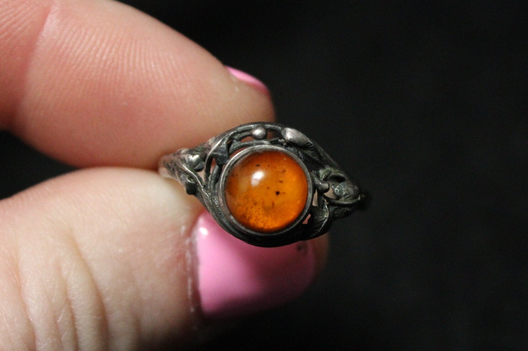 Sterling Silver Vintage Amber Art Nouveau Style Ring Size 8, Sterling ...