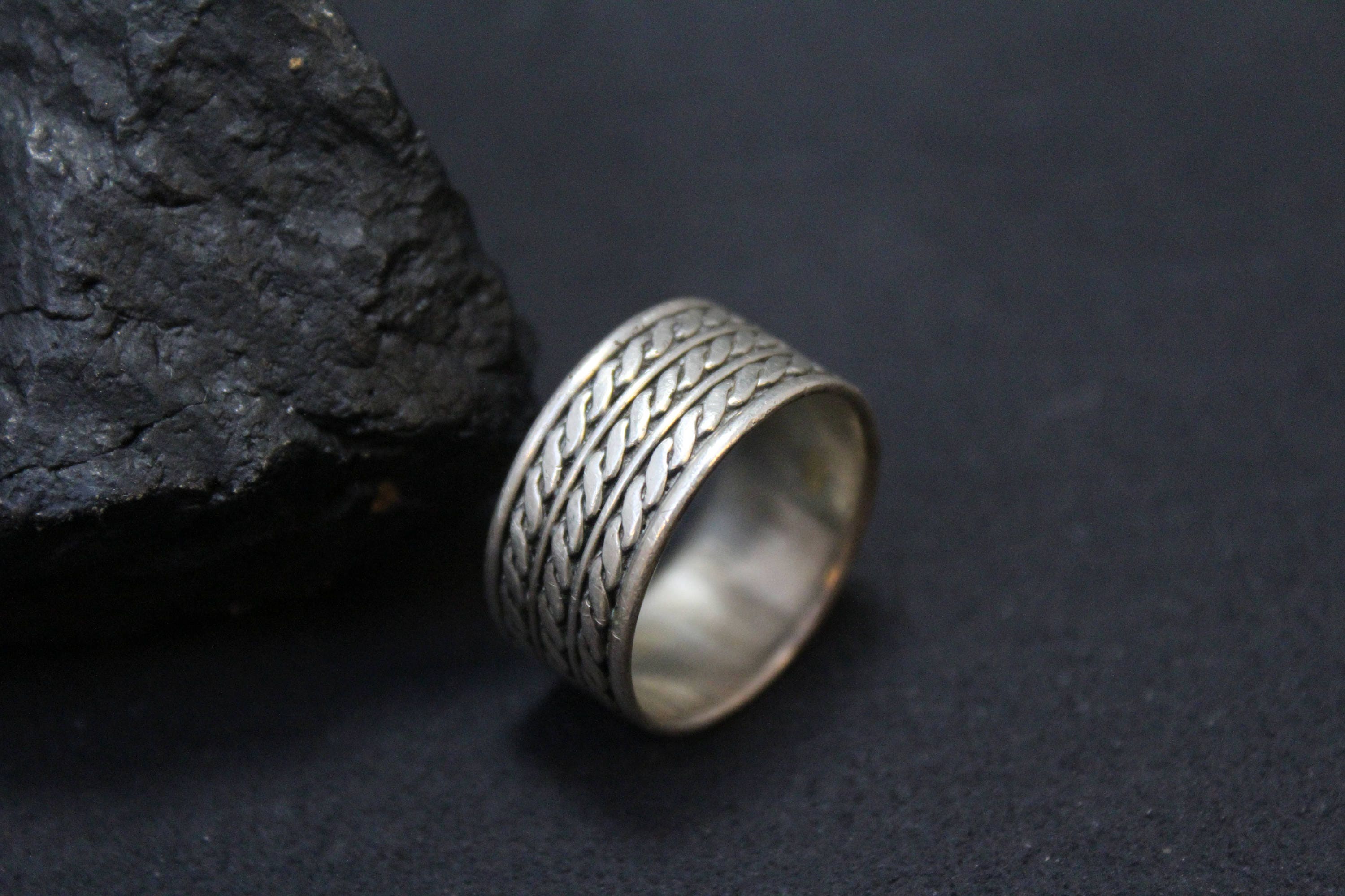 Wide Sterling Silver Rope Band Ring, Wide Sterling Band, Unisex ...