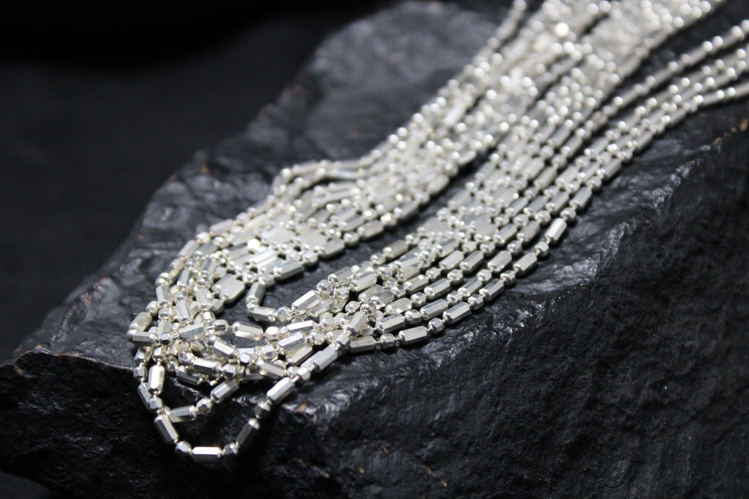 Super Long 100 Inch Sterling Silver MILOR Sparkly Ball & Rice Chain ...