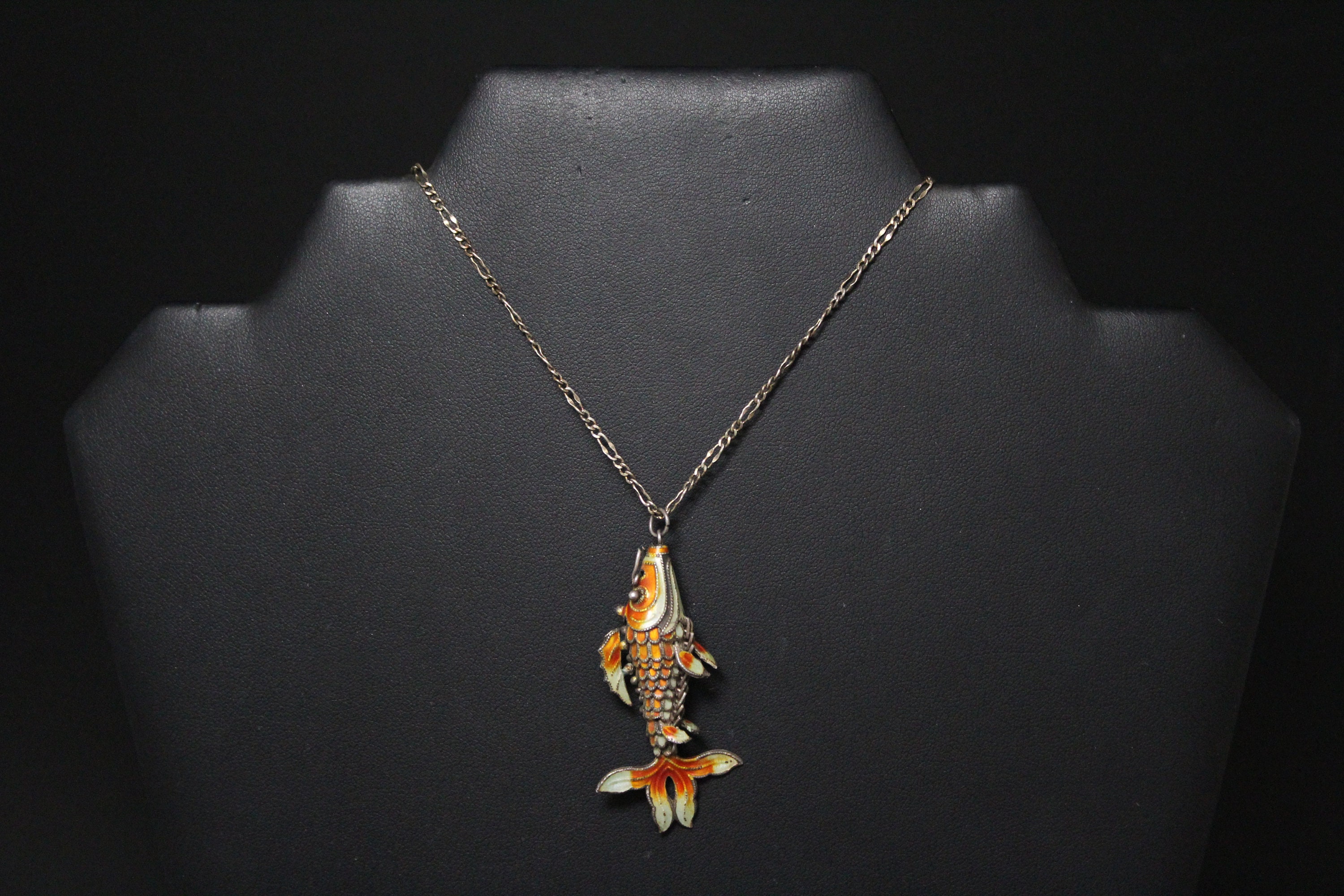 Unique Silver Gold Overlay Enamel Koi Fish Necklace, Articulated Fish ...