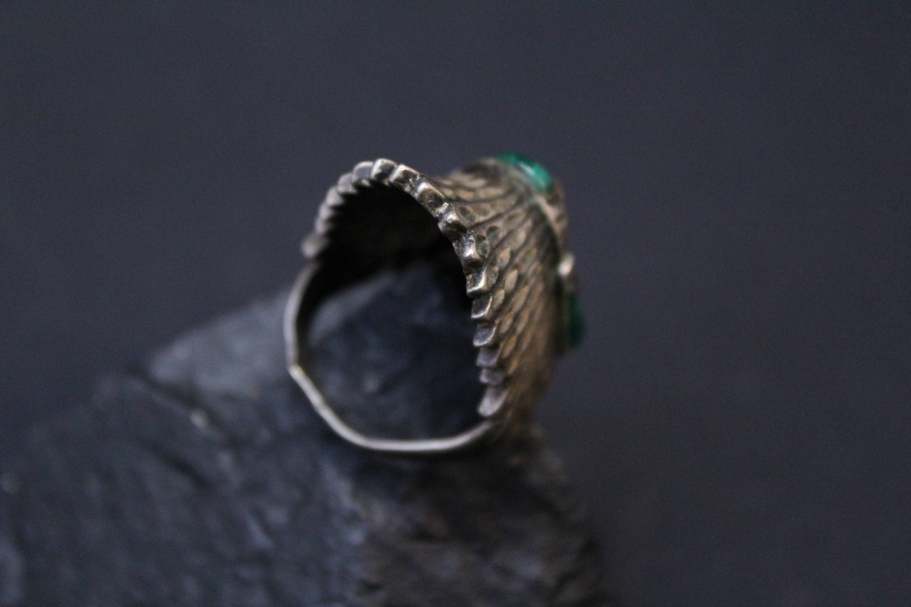Sterling Silver and Brass Malachite Indian Head Ring, Indian Chief Ring ...