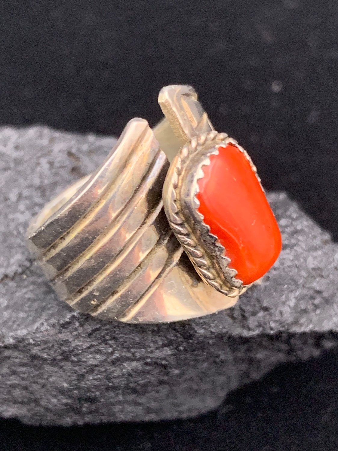 Navajo Sterling Coral Ring, LP Sterling Coral Ring, Red Coral Sterling ...
