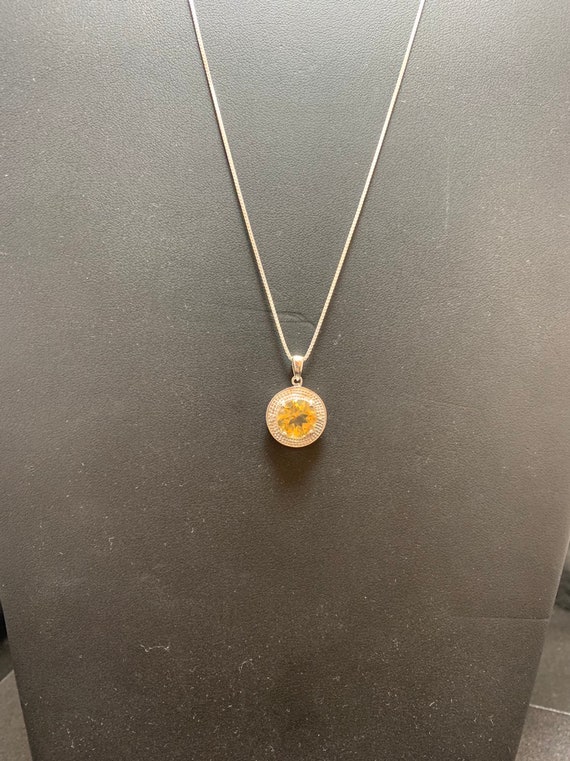 Sterling silver genuine citrine pendant with diamond … - Gem Sterling silver genuine citrine pendant with diamond … - Gem
