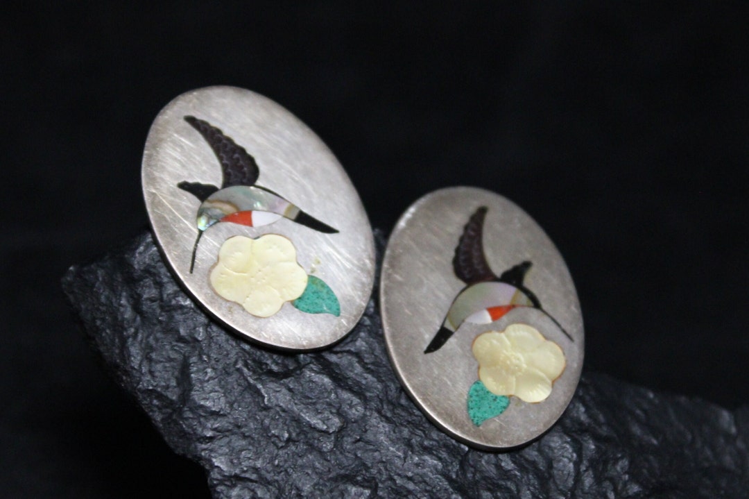 Sterling Silver Signed Ophie B Joe Hummingbird Inlay Earrings With ...