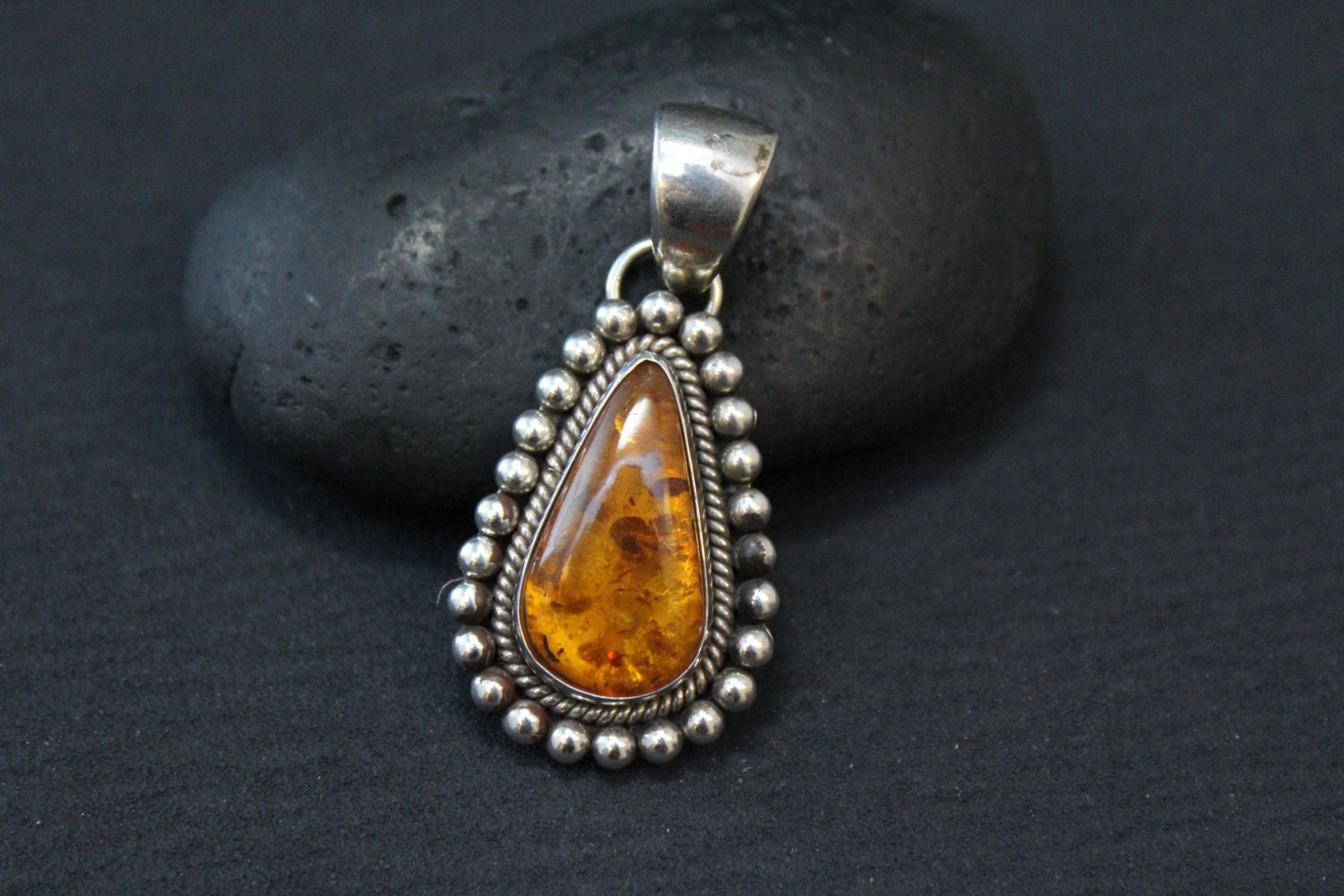 RARE Sterling Silver and Amber CRJ Little Yellowhorse Native American ...