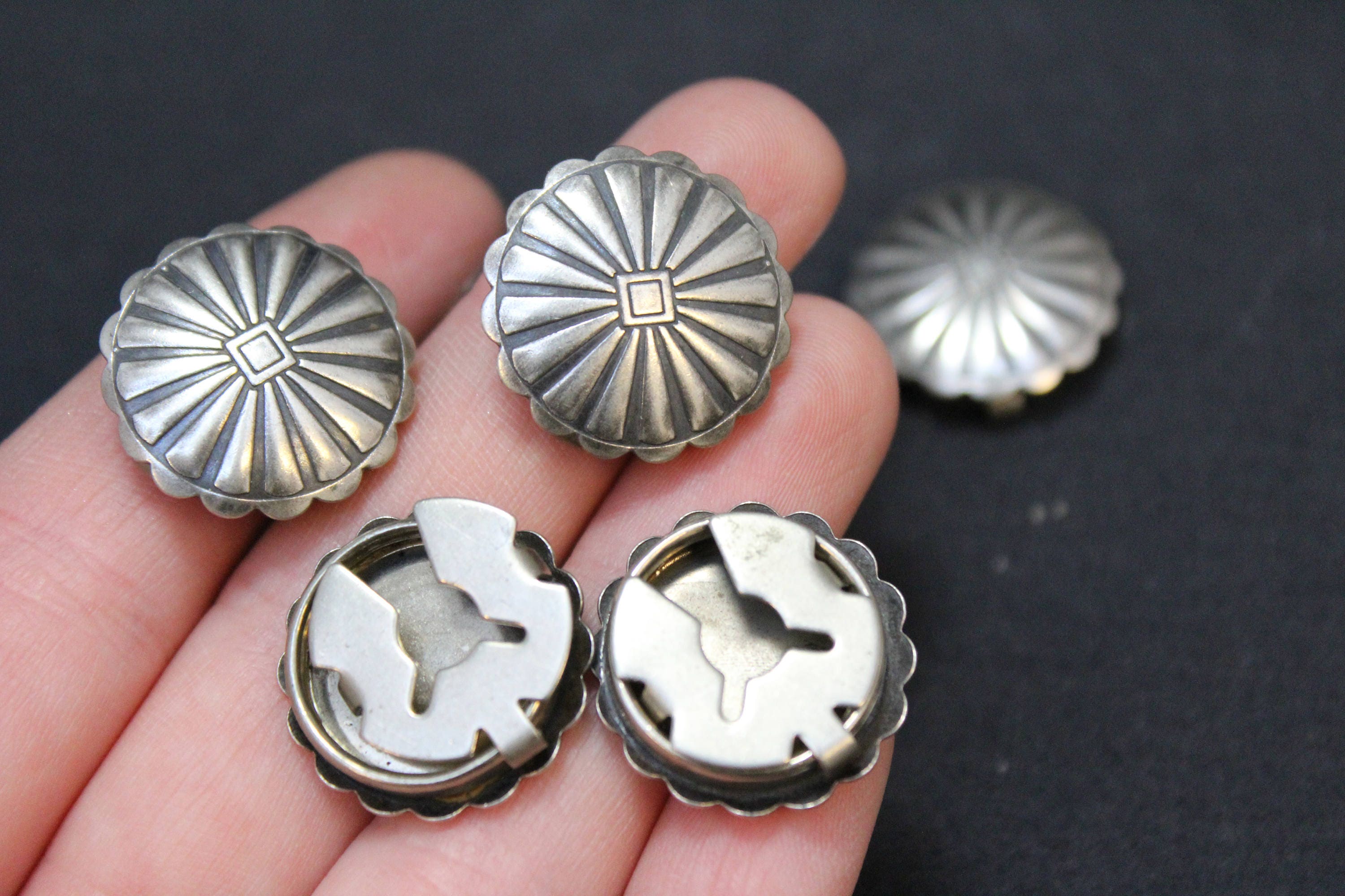 Set of 6 Sterling Silver Native American Concho Button Covers, Navajo ...