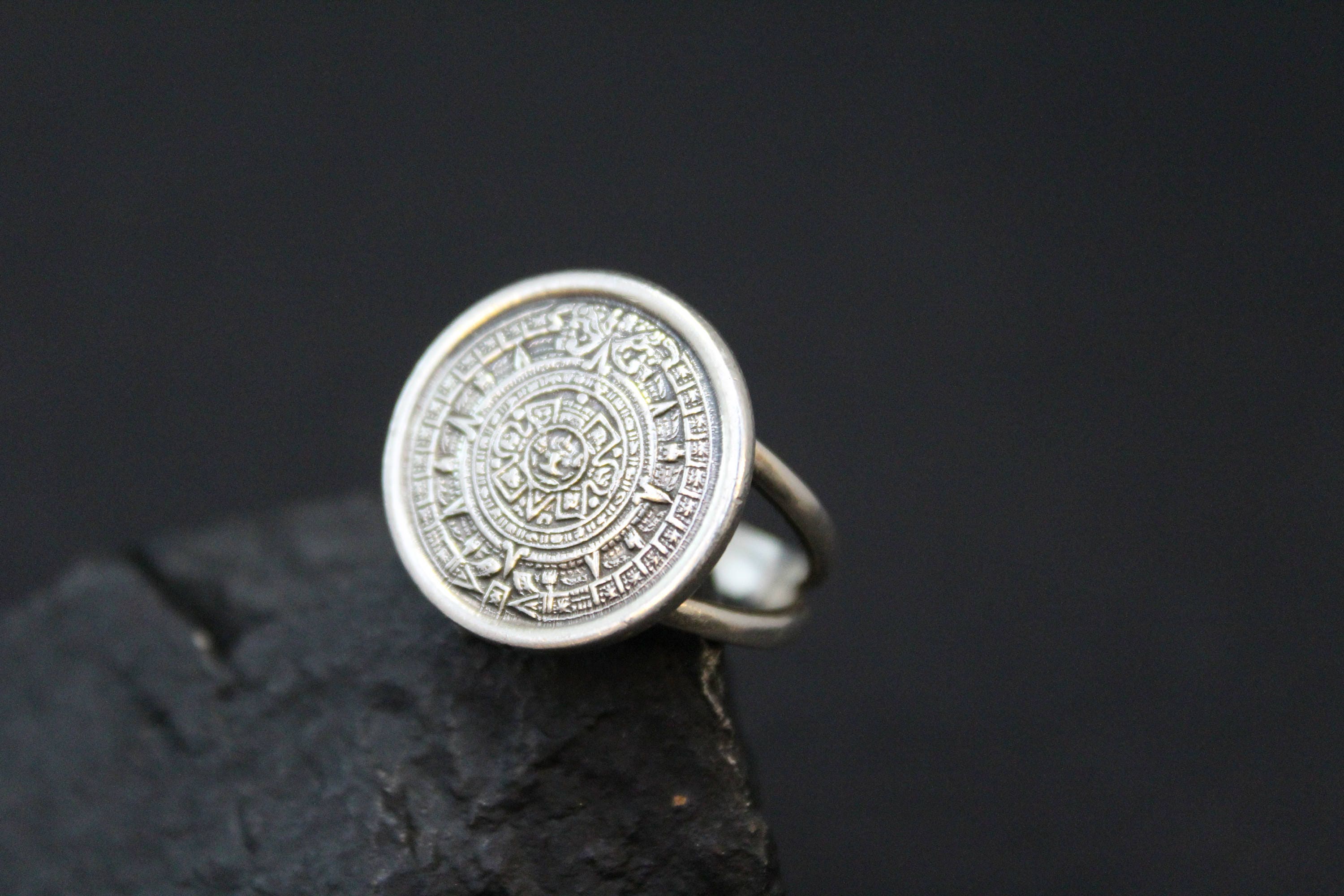 Sterling Silver Mayan Calendar Ring, Mayan Jewelry, Mayan Calendar ...