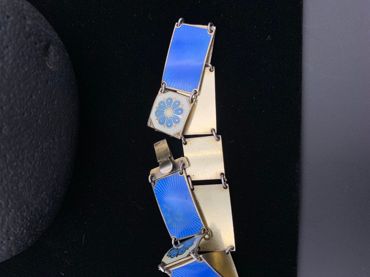 Exquisite Sterling And Blue Enamel Link Bracelet Vintage 925 Enamel Bracelet Stunning Antique