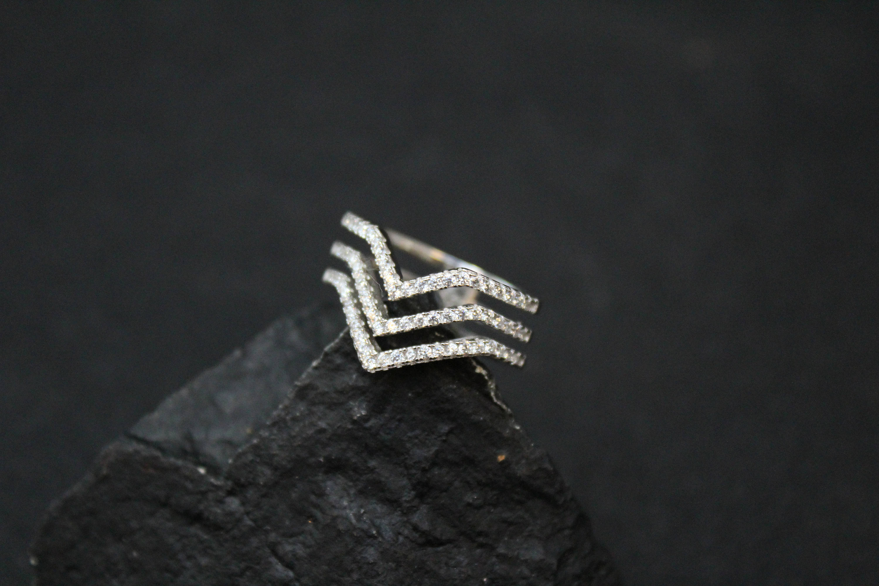 Sterling Silver Micro Pave Triple Strand V Ring, Sterling V Ring, V ...