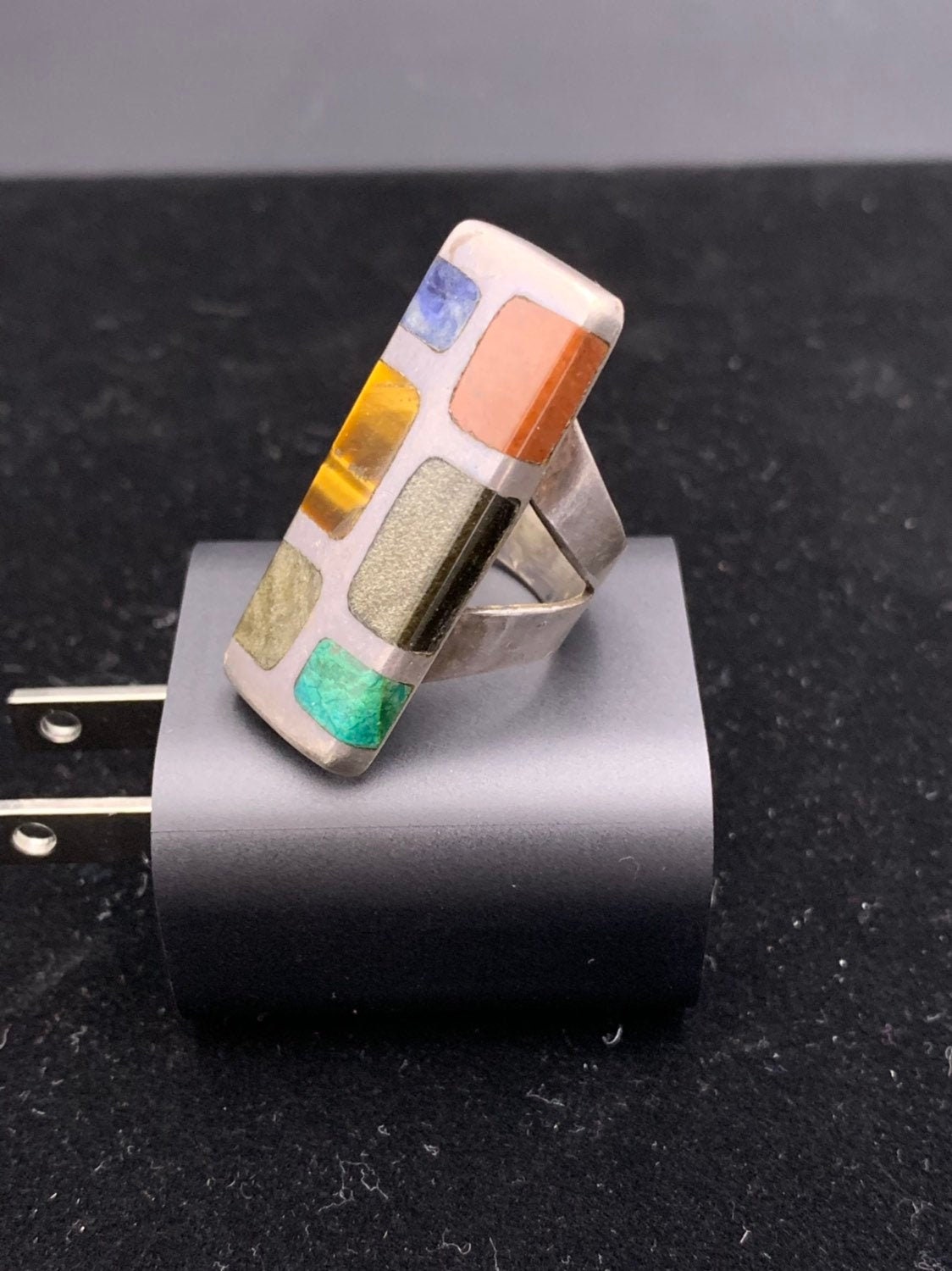 Vintage Designer Sterling Silver Multi Gemstone Ring by Quinton V ...