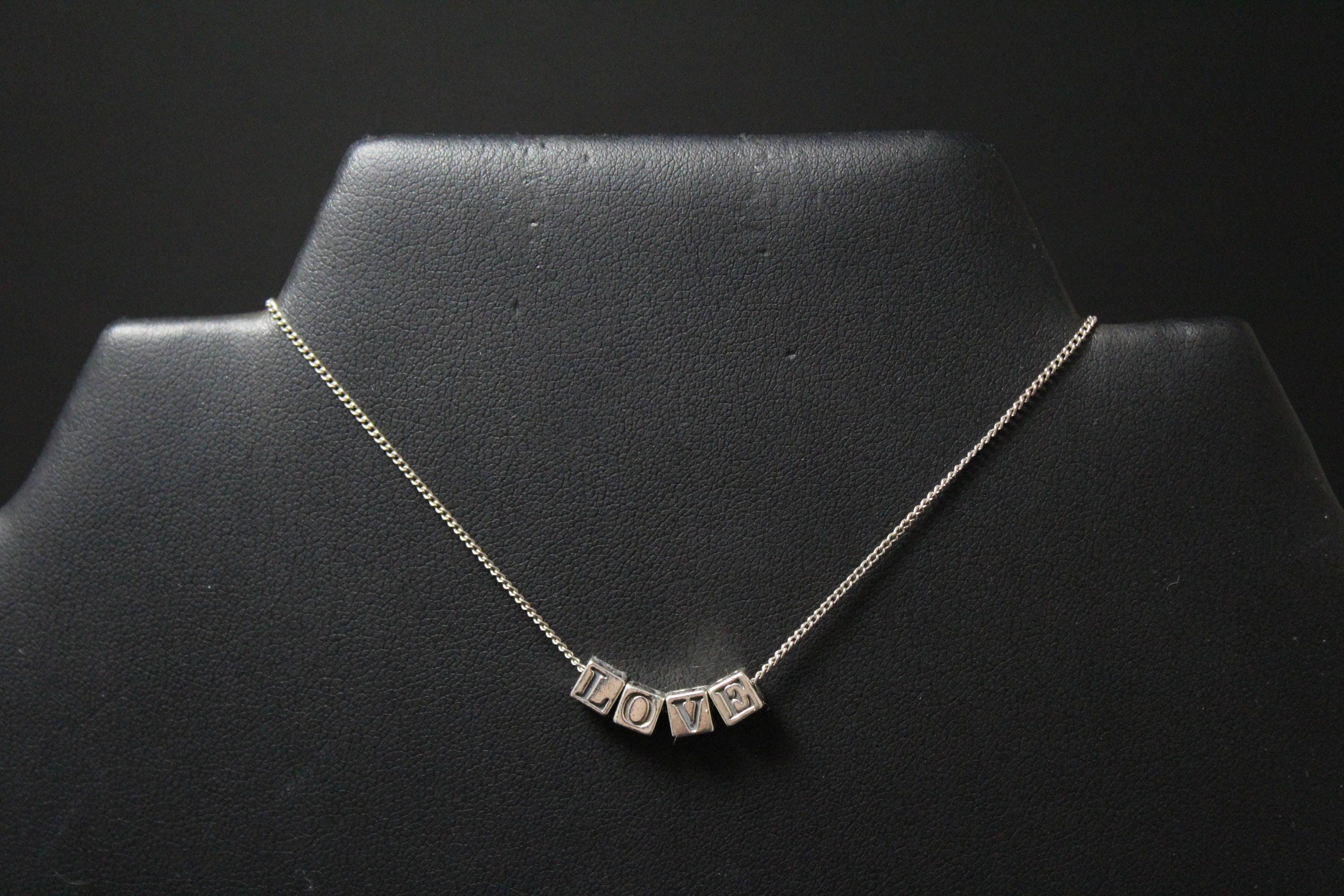 Sterling Silver LOVE Block Letter Necklace, Sterling Silver Love ... Sterling Silver LOVE Block Letter Necklace, Sterling Silver Love ...