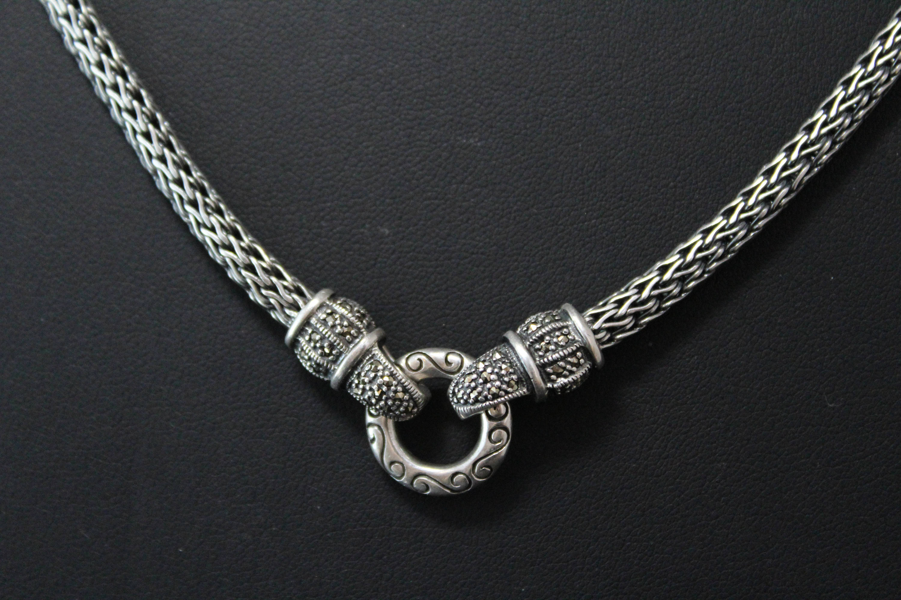 Sterling Silver Marcasite Circle Necklace, Sterling Marcasite Jewelry ...