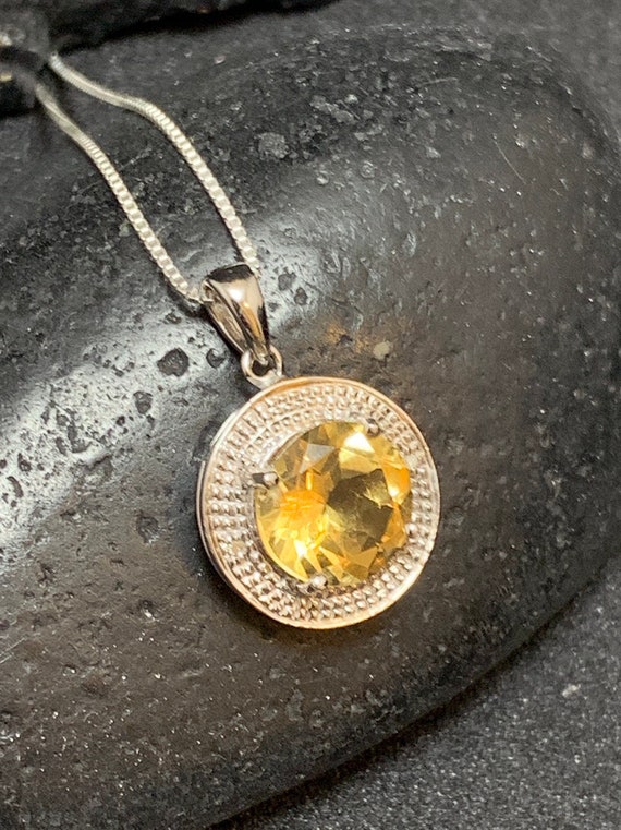 Sterling silver genuine citrine pendant with diamond … - Gem Sterling silver genuine citrine pendant with diamond … - Gem