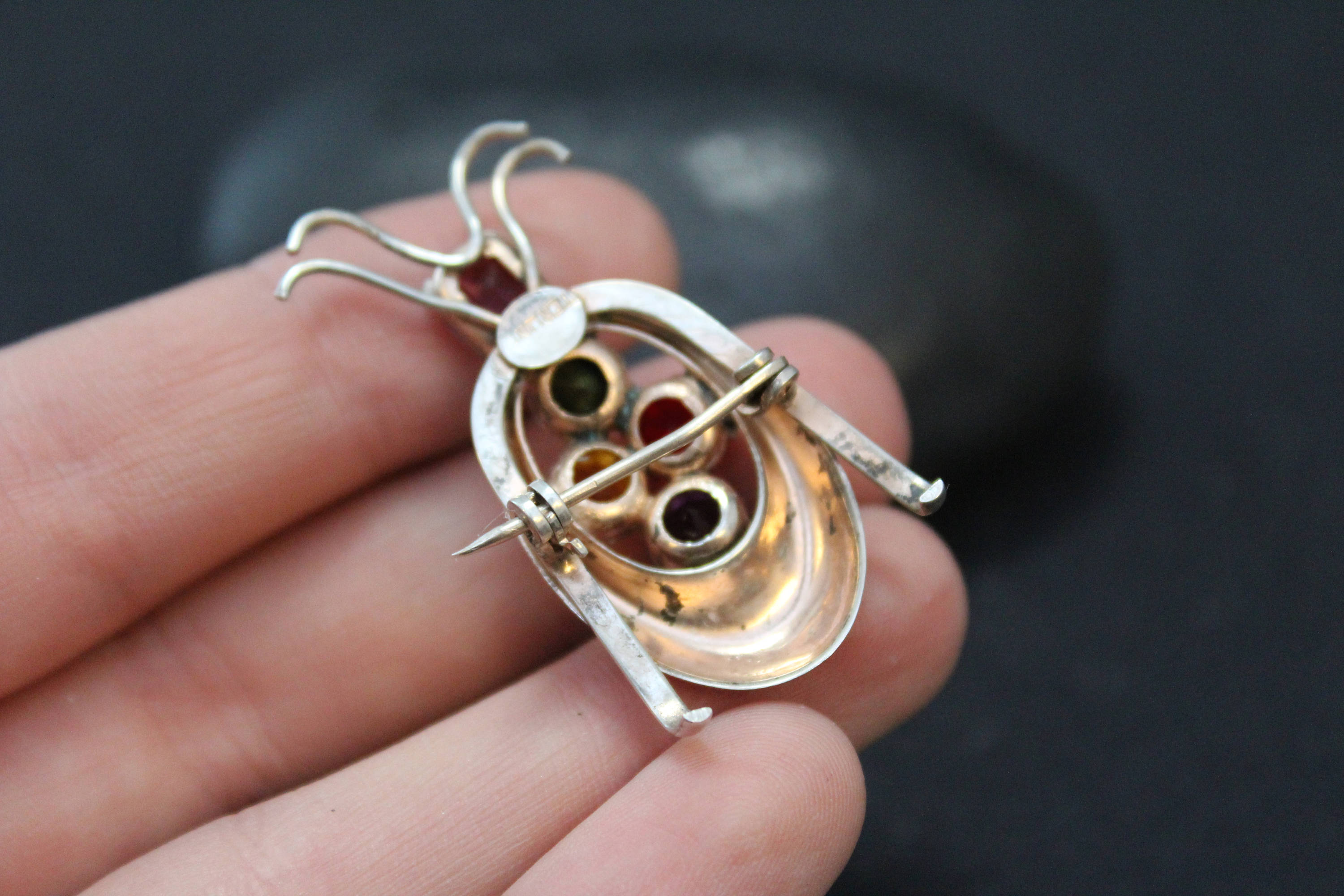 Sterling Silver Gemstone Bug Pin, Sterling Bug Brooch, Silver Bug Pin ...