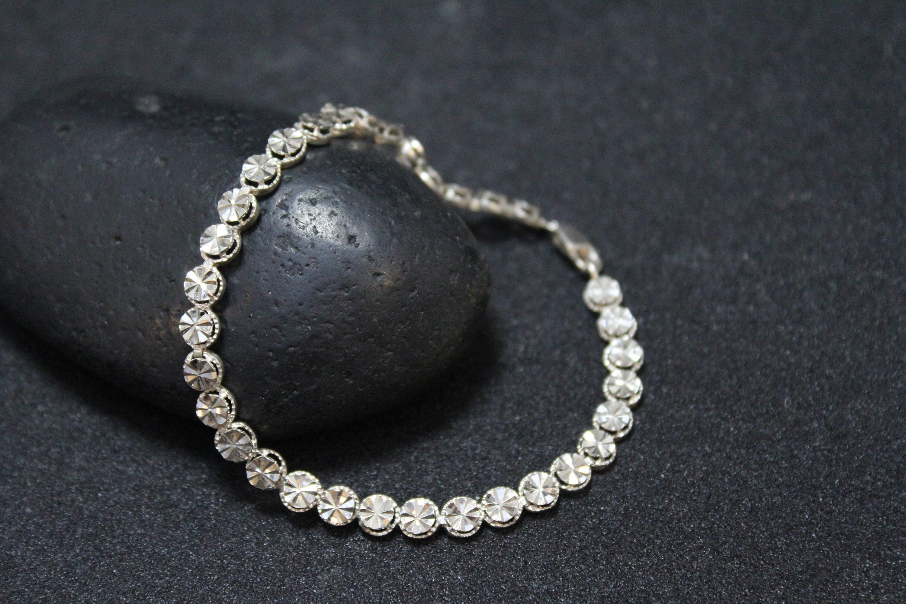 Sterling Silver Diamond Cut Link Bracelet, Sterling Silver Circle ...