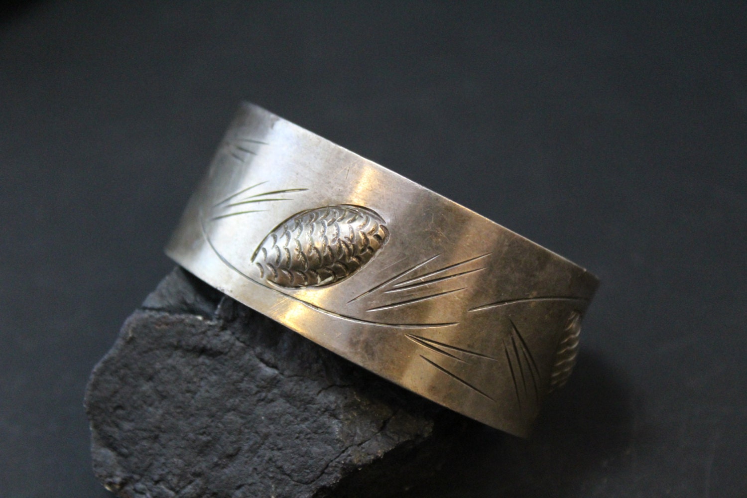 Sterling Silver Signed Stuart NYE Pine Cone Cuff Bracelet