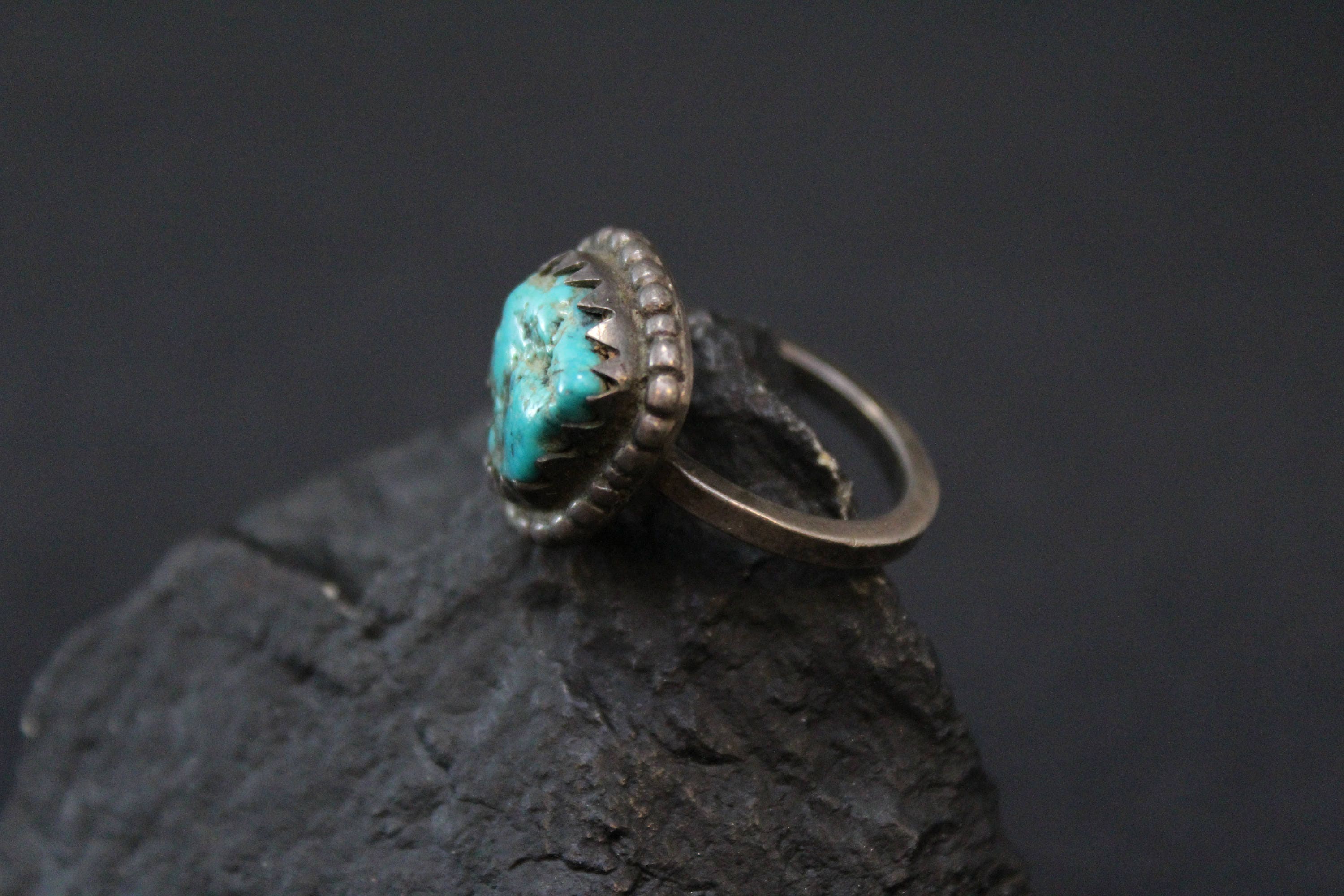 Unsigned Sterling Silver Old Pawn Turquoise Nugget Ring, Native ...