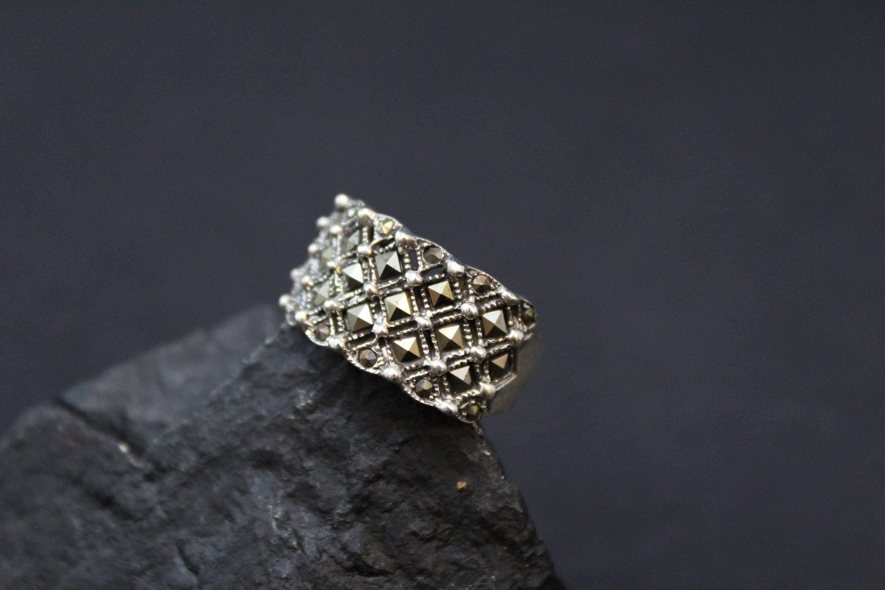 Sterling Silver Marcasite Pave Art Deco Ring, Sterling Silver Art Deco ...