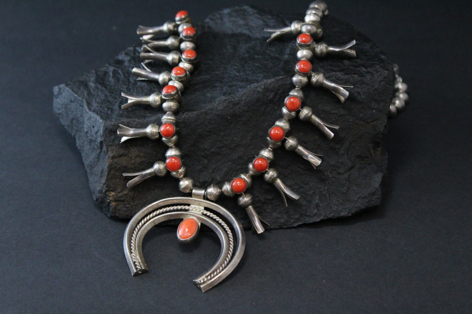RESERVED Sterling Silver Native American Old Pawn Navajo Coral Squash ...