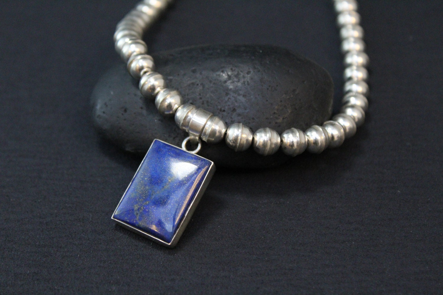 Sterling Lapis Neckace, Silver Beads, Beaded Lapis Necklace, Lapis ...