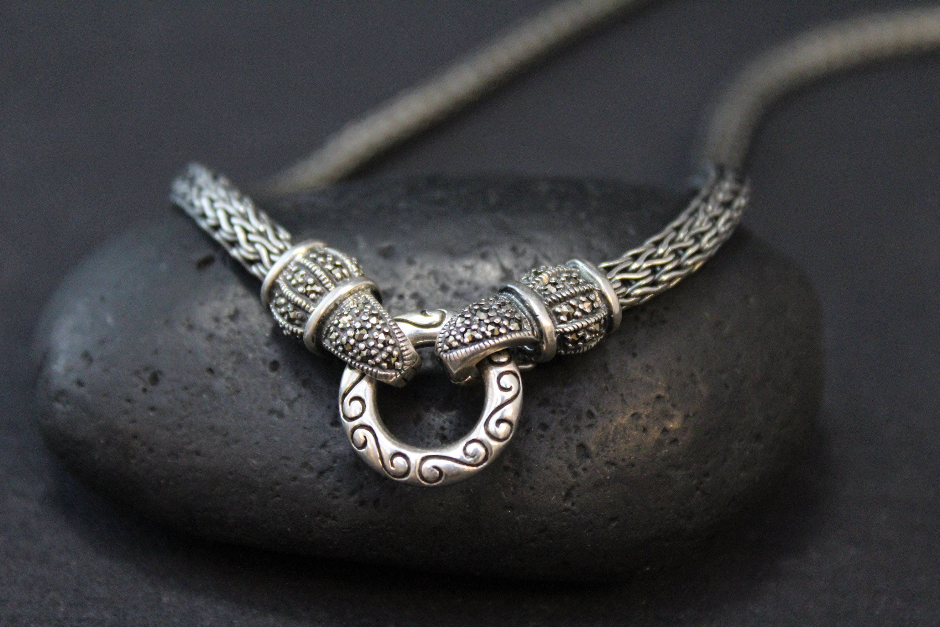 Sterling Silver Marcasite Circle Necklace, Sterling Marcasite Jewelry ...