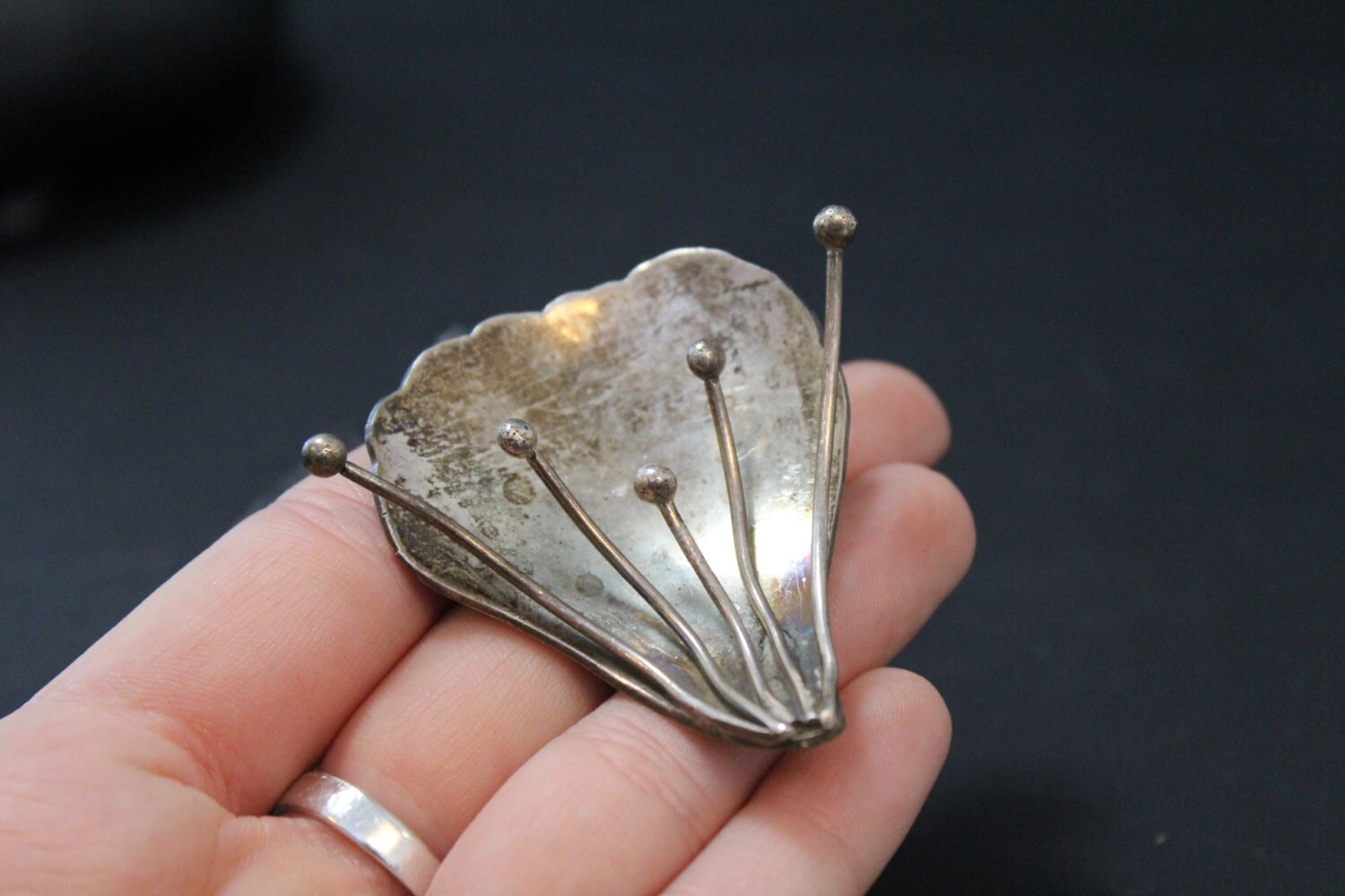 Vintage Taxco Sterling Silver Modernist Brooch Abstract Floral Taxco