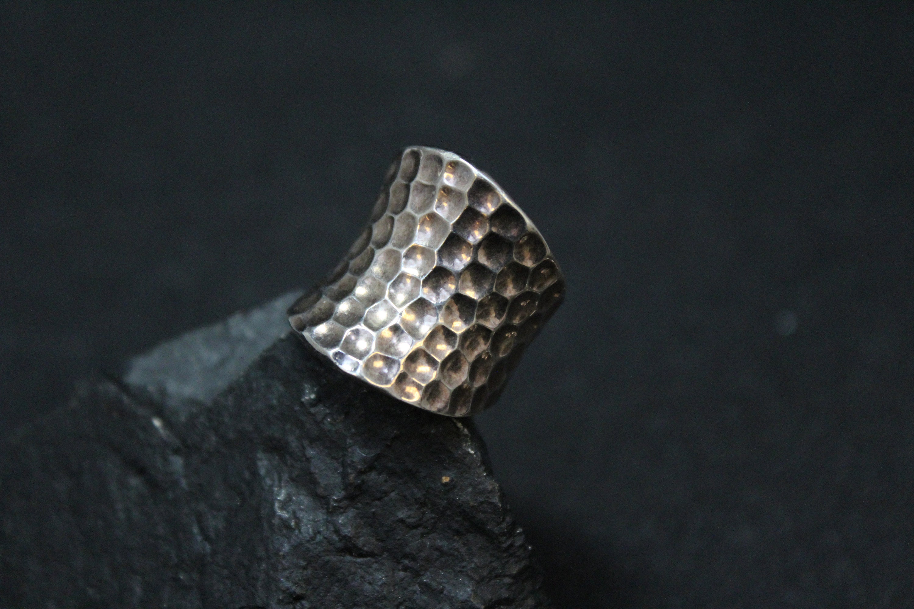 Sterling Silver Hammered Concave Ring, Wide Sterling Silver Ring ...