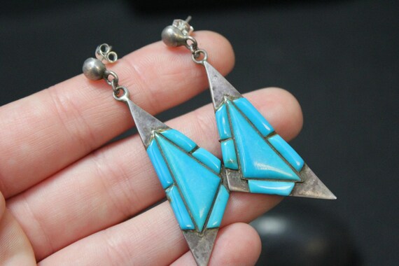 Sterling Silver Turquoise Inlay Earrings, Inlay Earri… - Gem