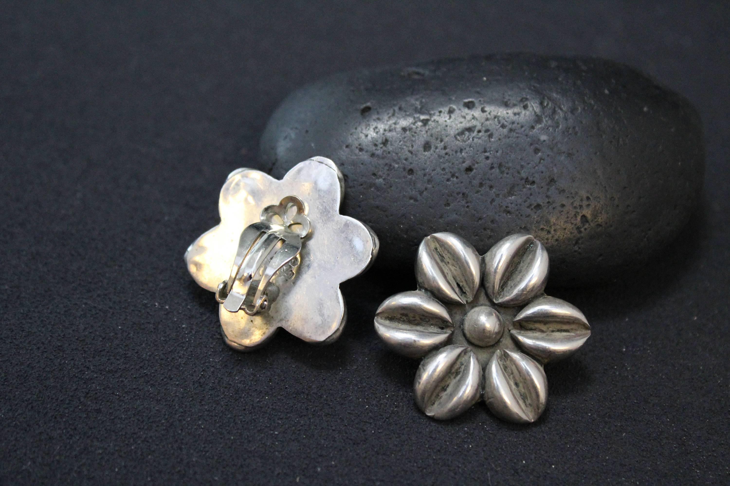 Sterling Silver Flower Clip On Earrings, Large Sterling Flower Earrings ...